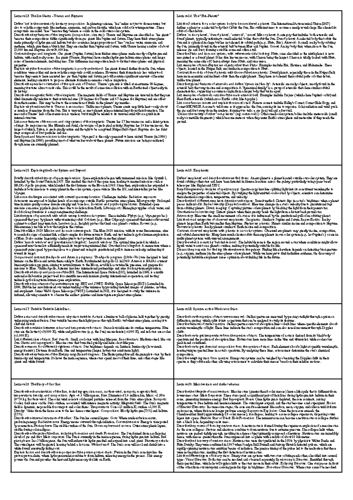 Cheat Sheet - Summary Astronomy: Planets, Stars and Galaxies - Lecture ...