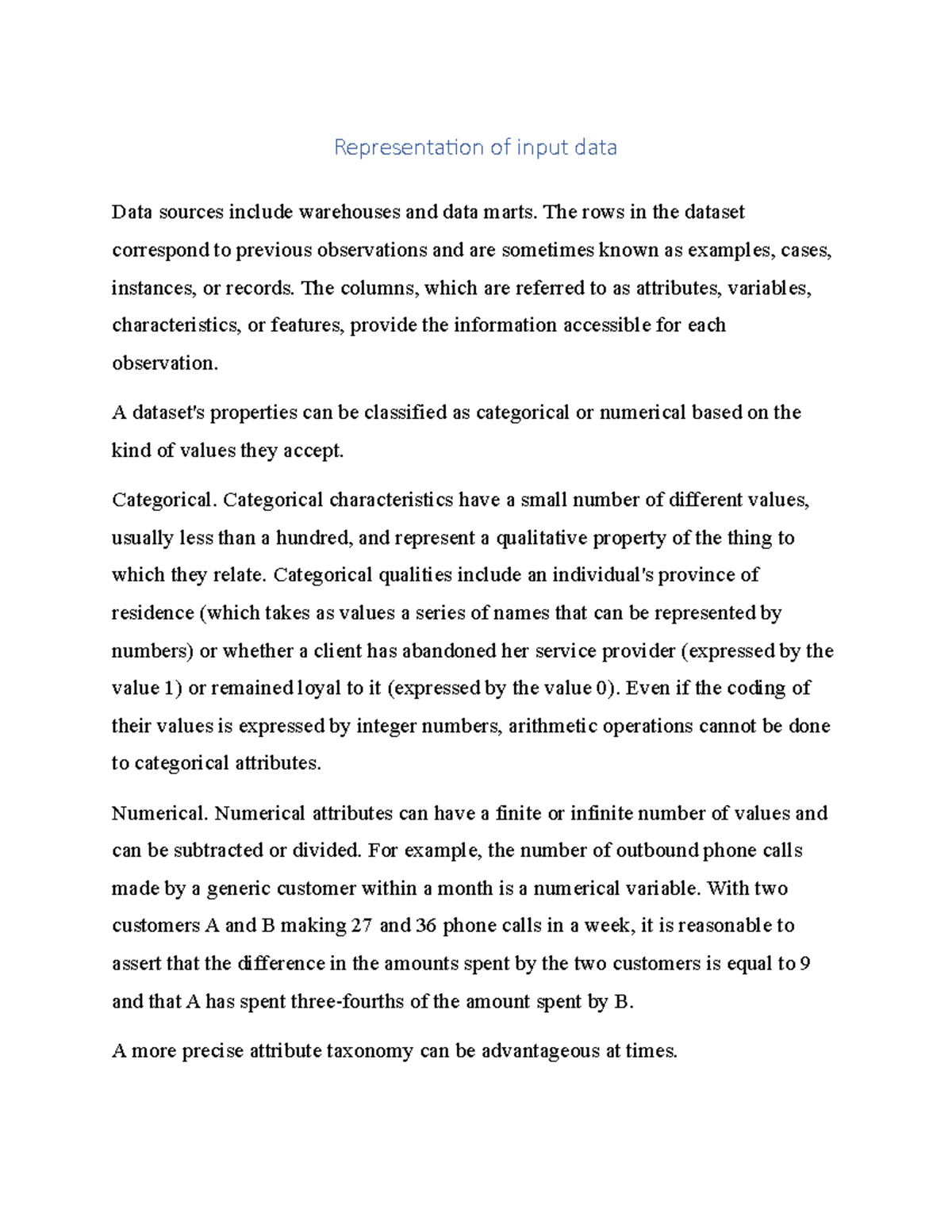 Representation of input data - The rows in the dataset correspond to ...