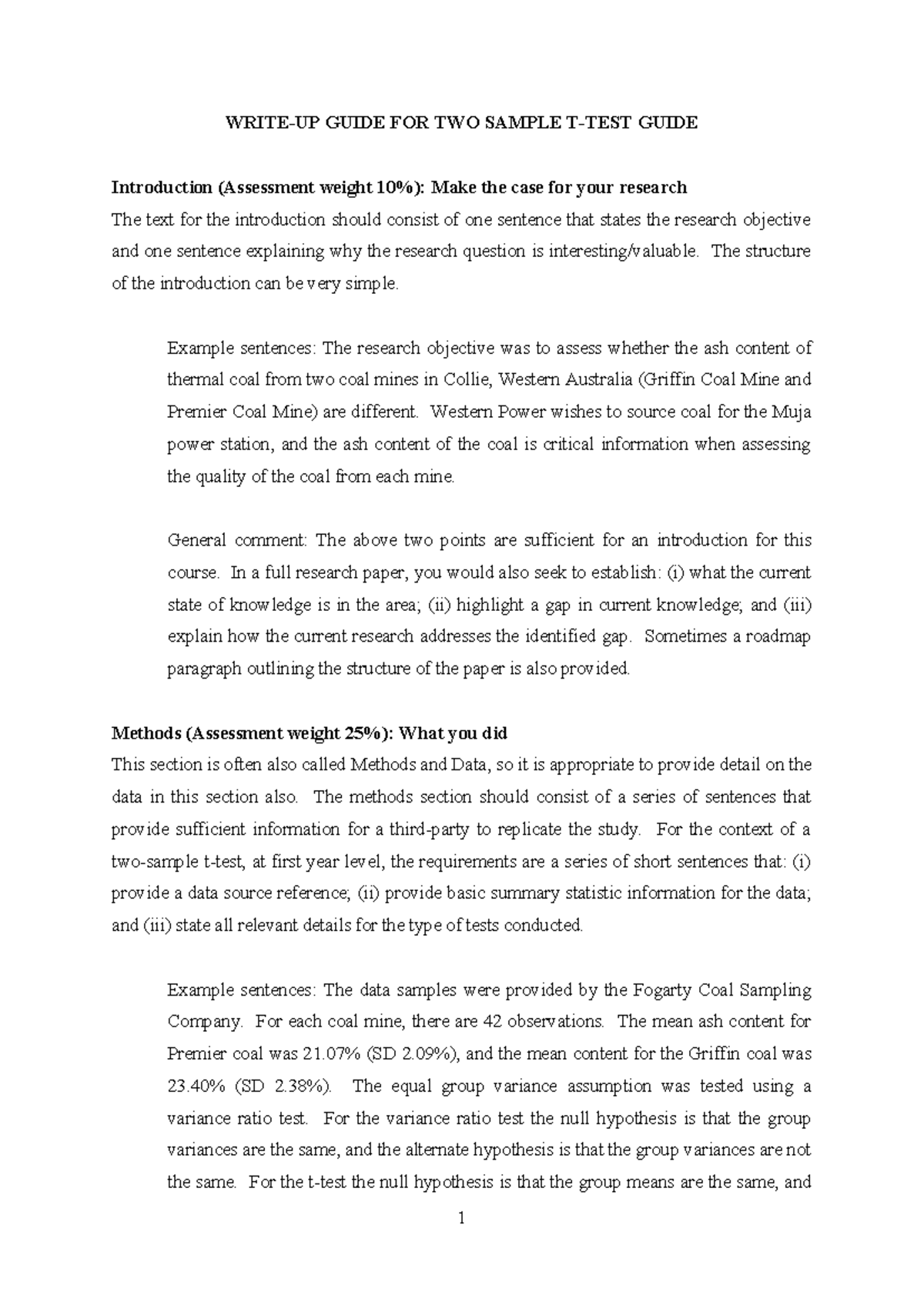 Writeup guide t tests copy - WRITE-UP GUIDE FOR TWO SAMPLE T-TEST GUIDE ...