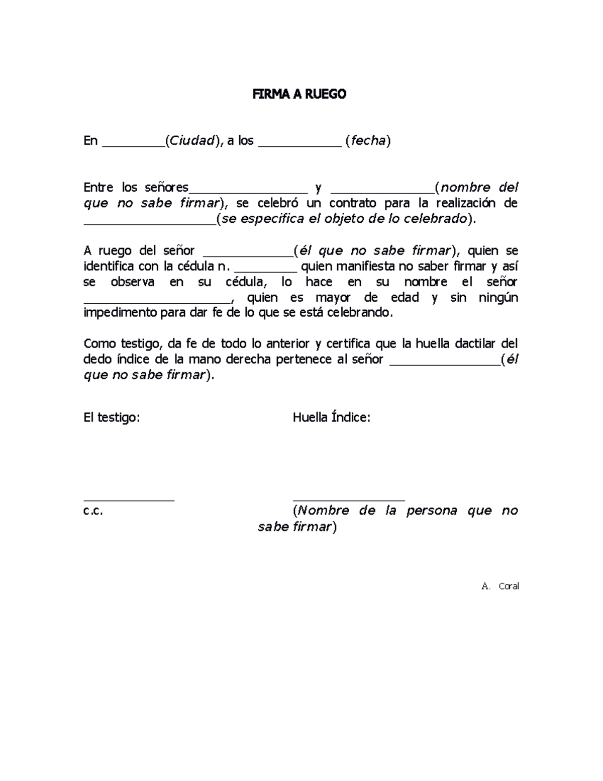Firma a ruego - FIRMA A RUEGO En (Ciudad), a los ____________ (fecha ...
