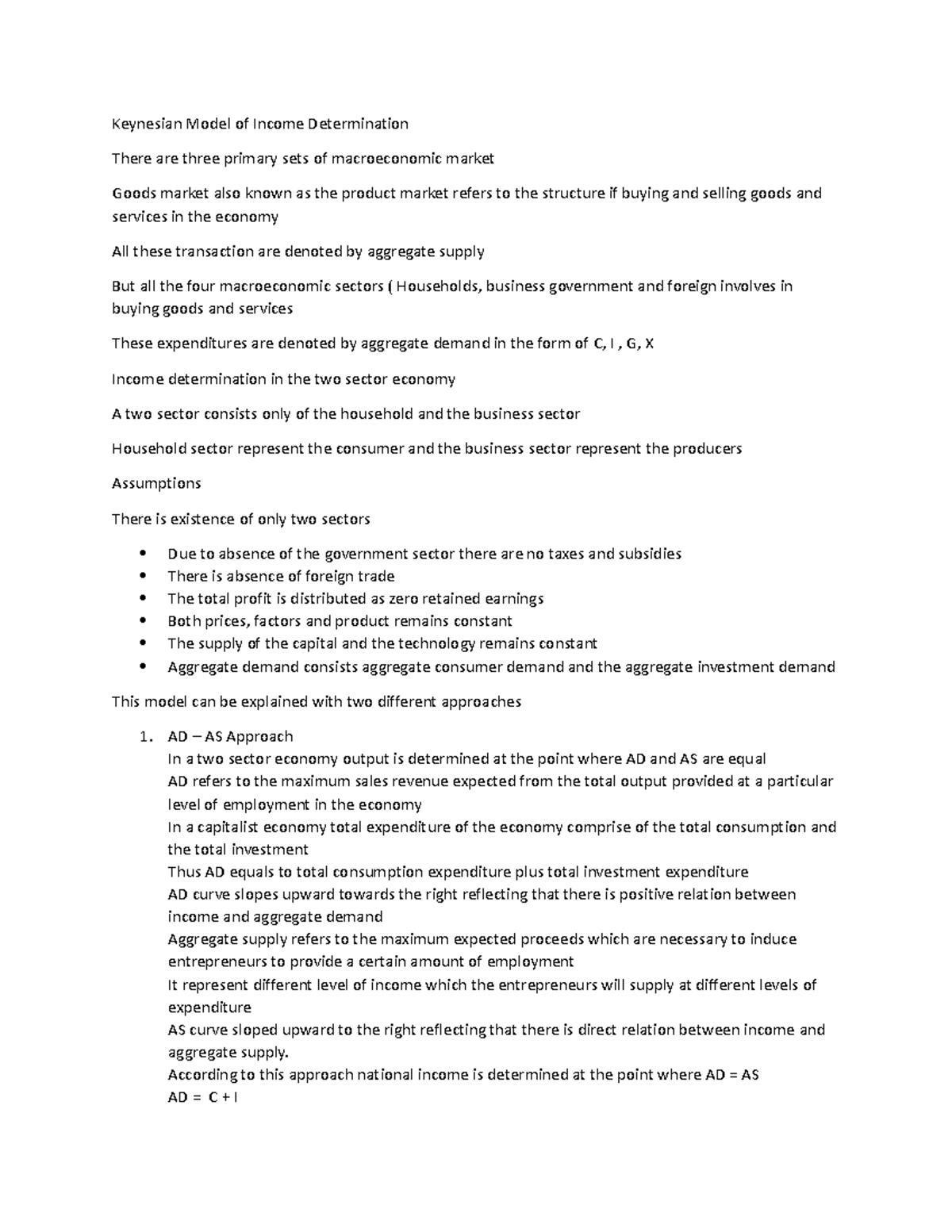 Keynesian Model of Income Determination - AD – AS Approach In a two ...