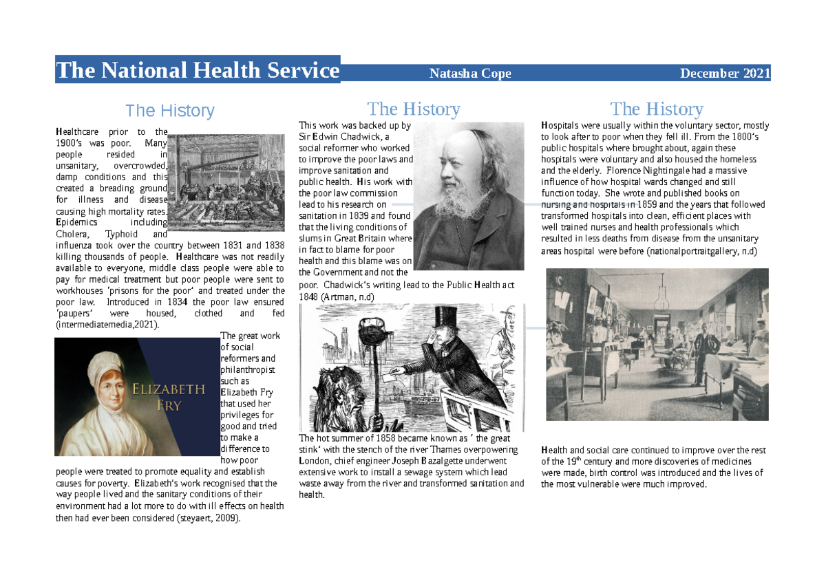 UNIT 6 - NHS Poster - This history of the Nationals Health Service ...