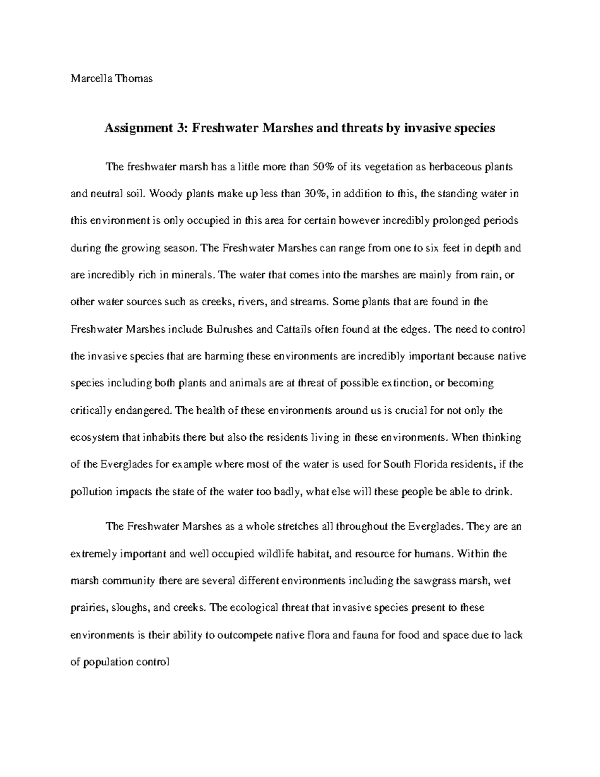 Assignment #3 Reflection Freshwater Marshes - Marcella Thomas ...