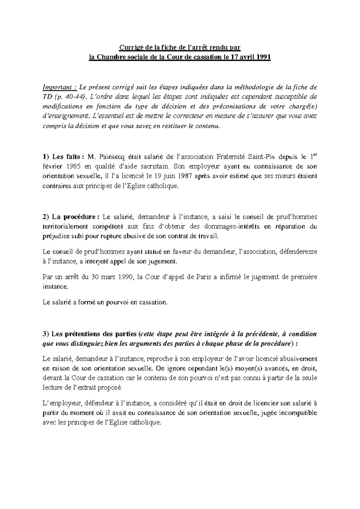 Corrigé type fiche d'arret - Corrigé de la fiche de l’arrêt rendu par ...