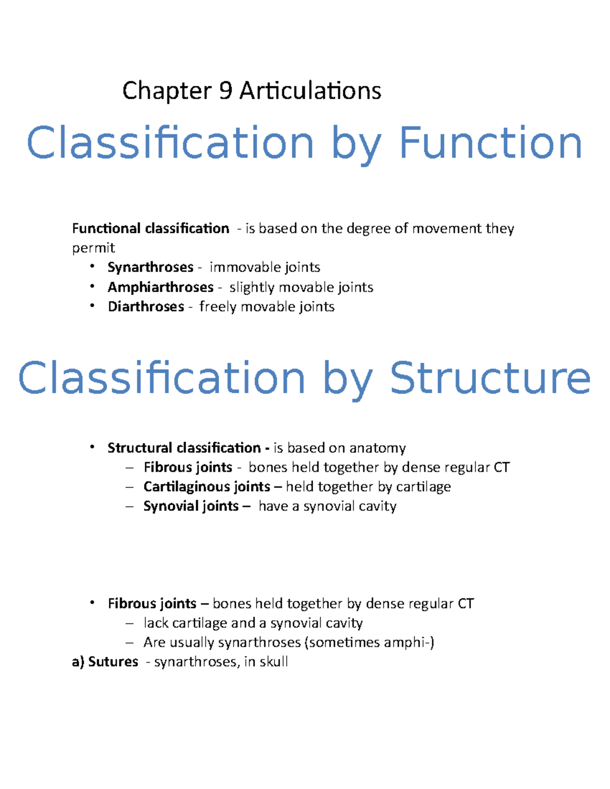 Bio 110 Chapter 9 Articulations - Chapter 9 Articulations Functional ...