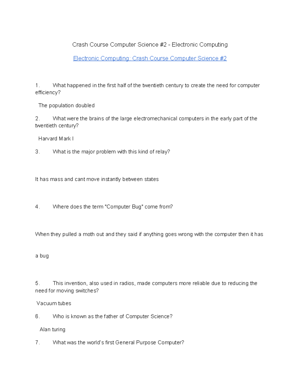 CCCS2 - this is for a custom made document - Crash Course Computer Science #2 - Electronic ...