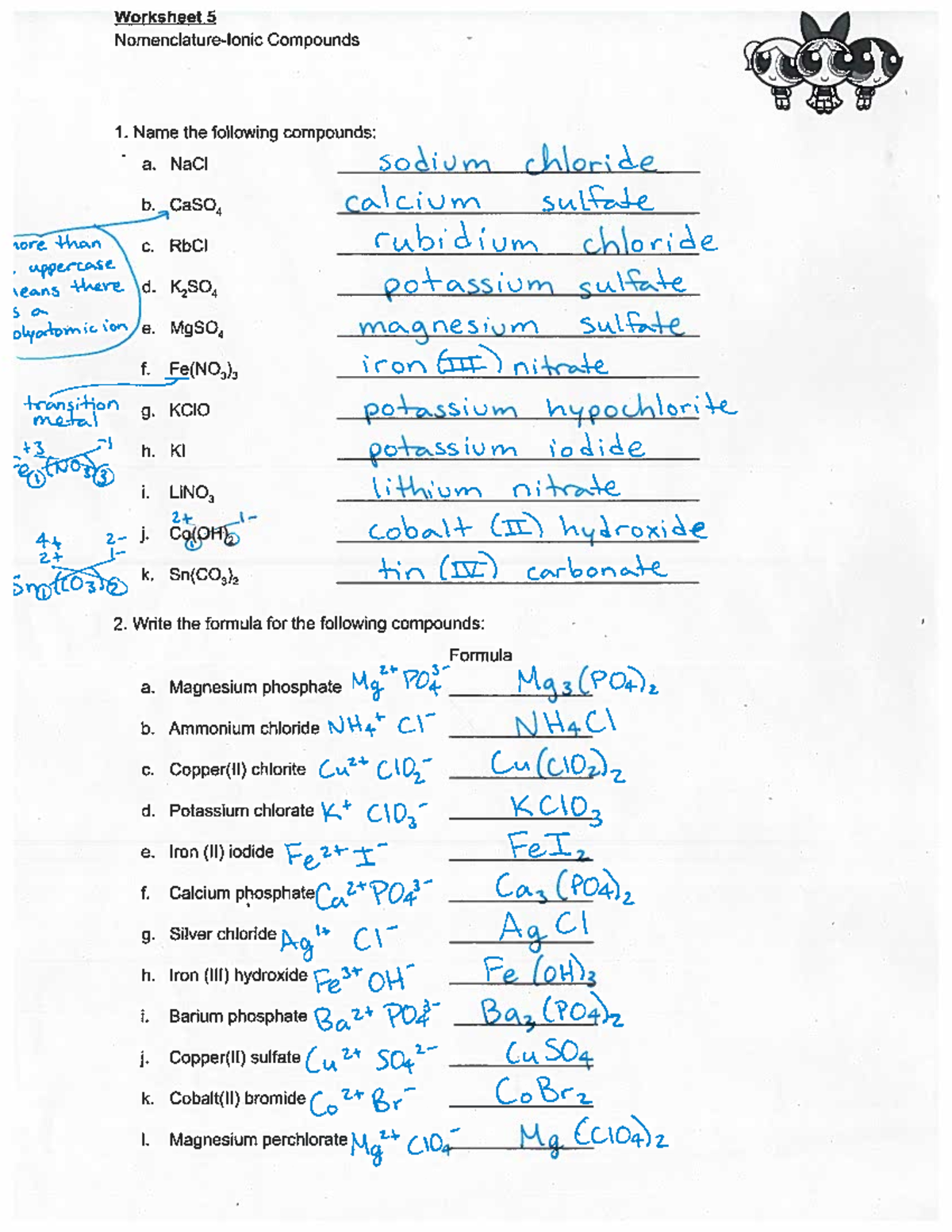 Ionic compounds nomenclature worksheet with answers - CH 301 - Studocu