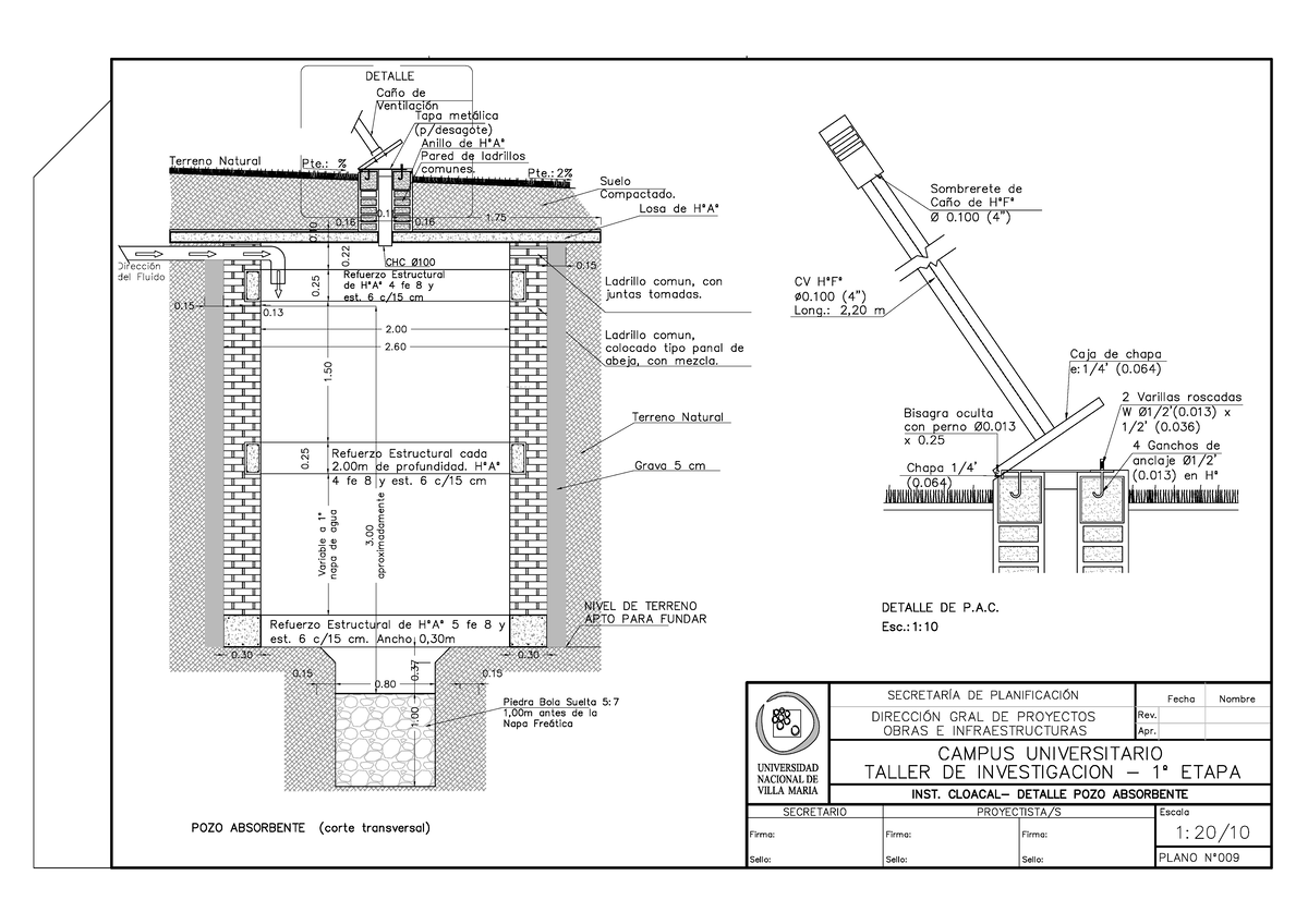 Sanitario,detalle de pozo absorbente, planta y medidas - DETALLE Caño ...