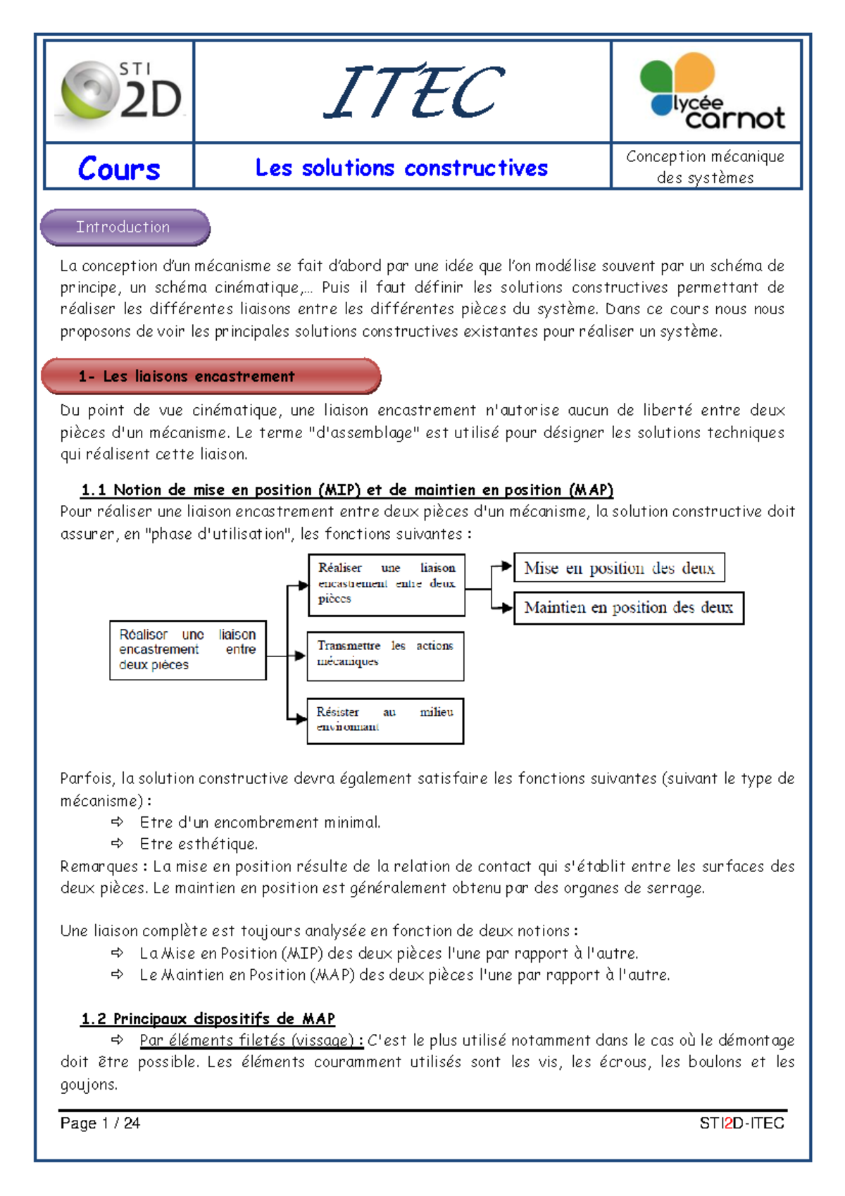 Les solutions constructives - Cours Les solutions constructives Conception mécanique des ...
