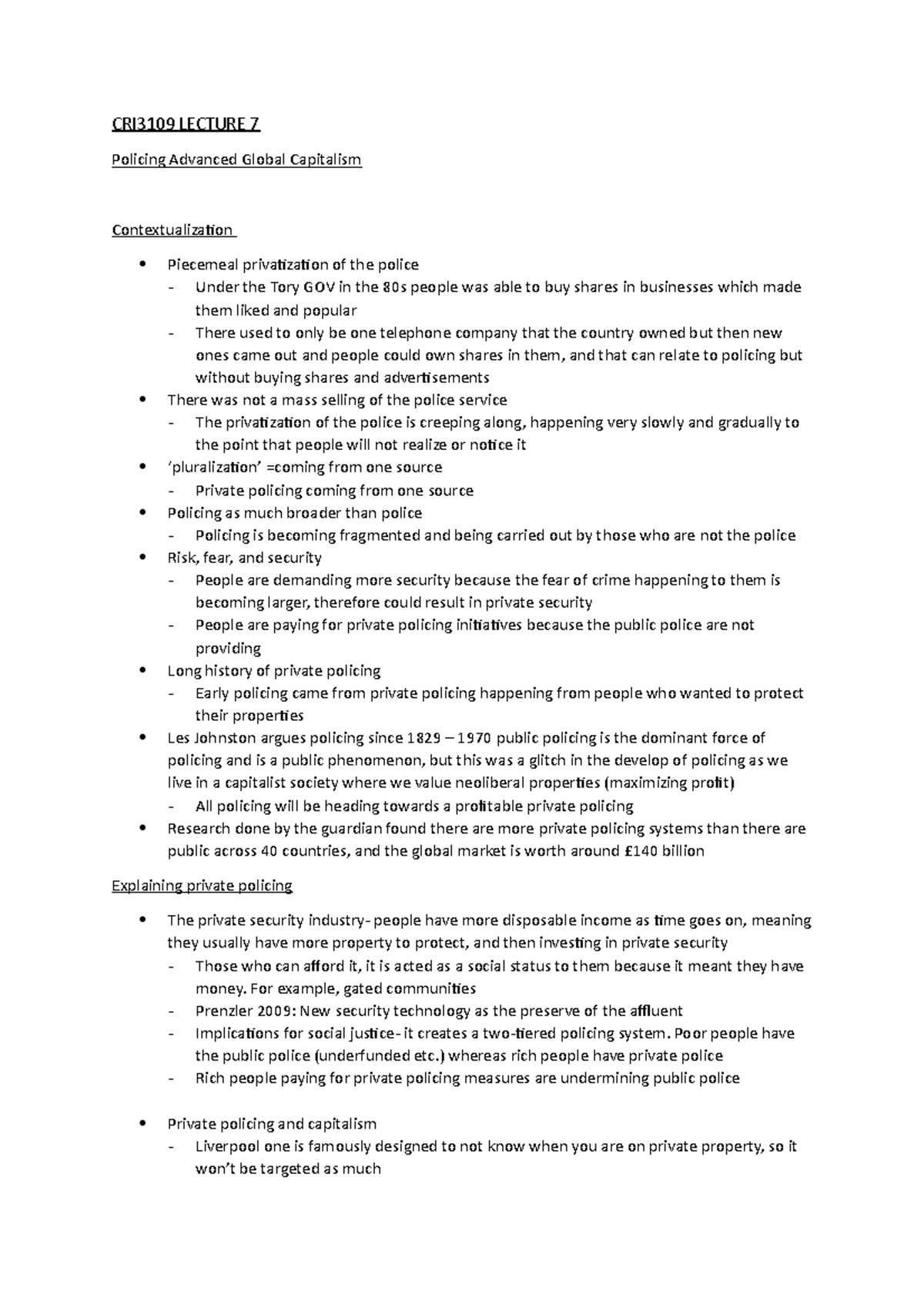 CRI3109 Lecture 7 - Clare Kinsella - CRI3109 - EdgeHill - Studocu