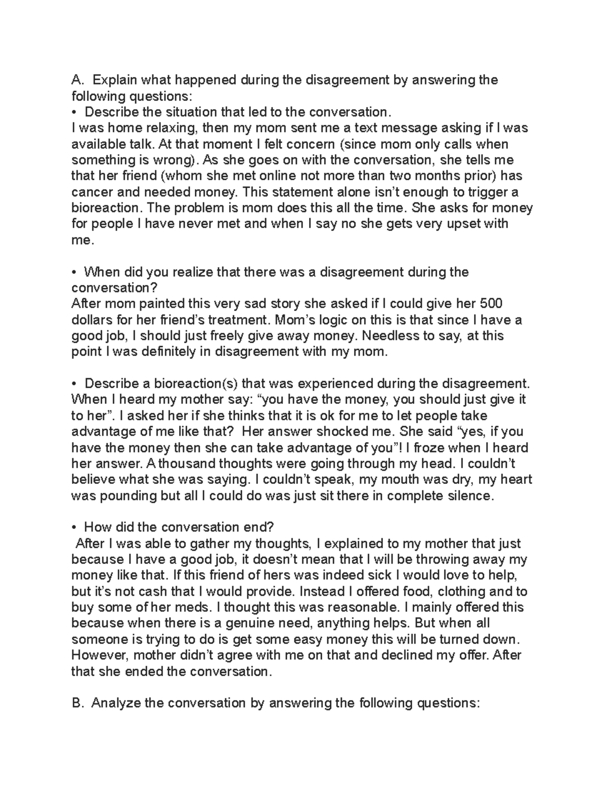 Bioreactions - Essay. - A. Explain what happened during the ...