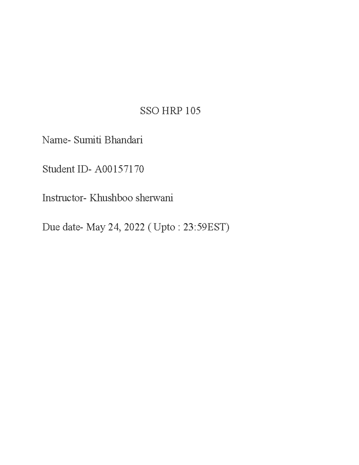 CASE Study Recruitment AND Selection - SSO HRP 105 Name- Sumiti ...