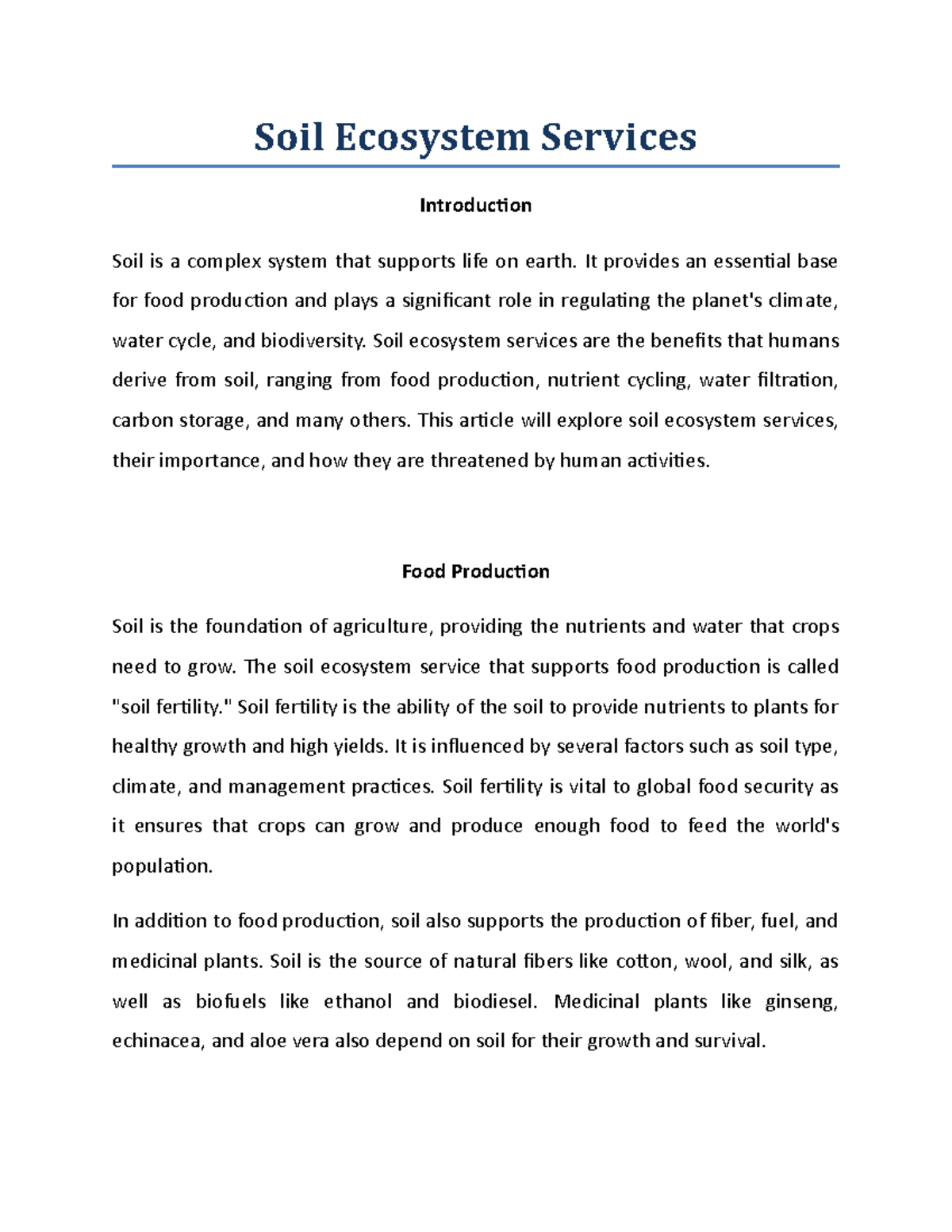 Soil Ecosystem Services - Soil Ecosystem Services Introduction Soil is ...