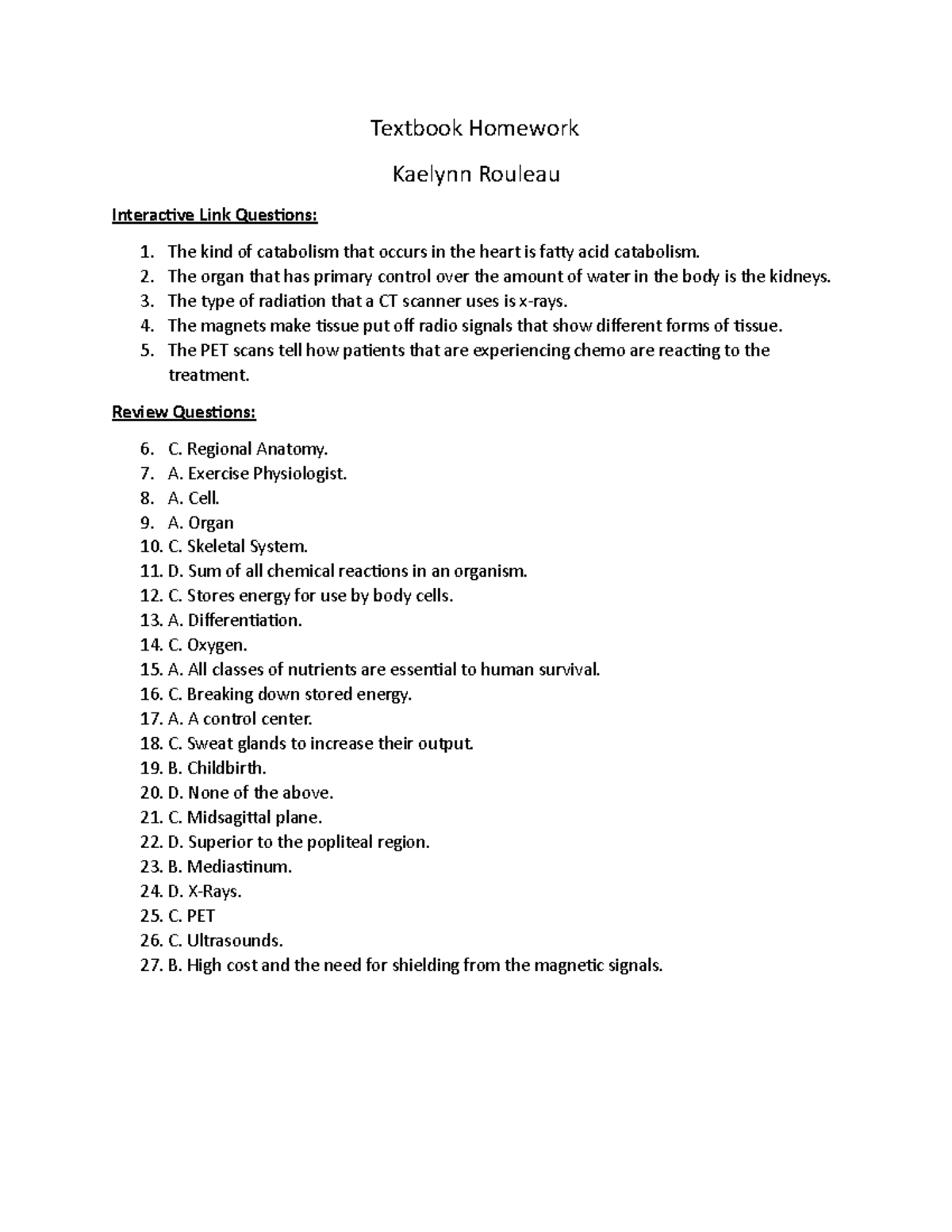 Week 1 Anatomy and Physiology Textbook Homework - Textbook Homework ...