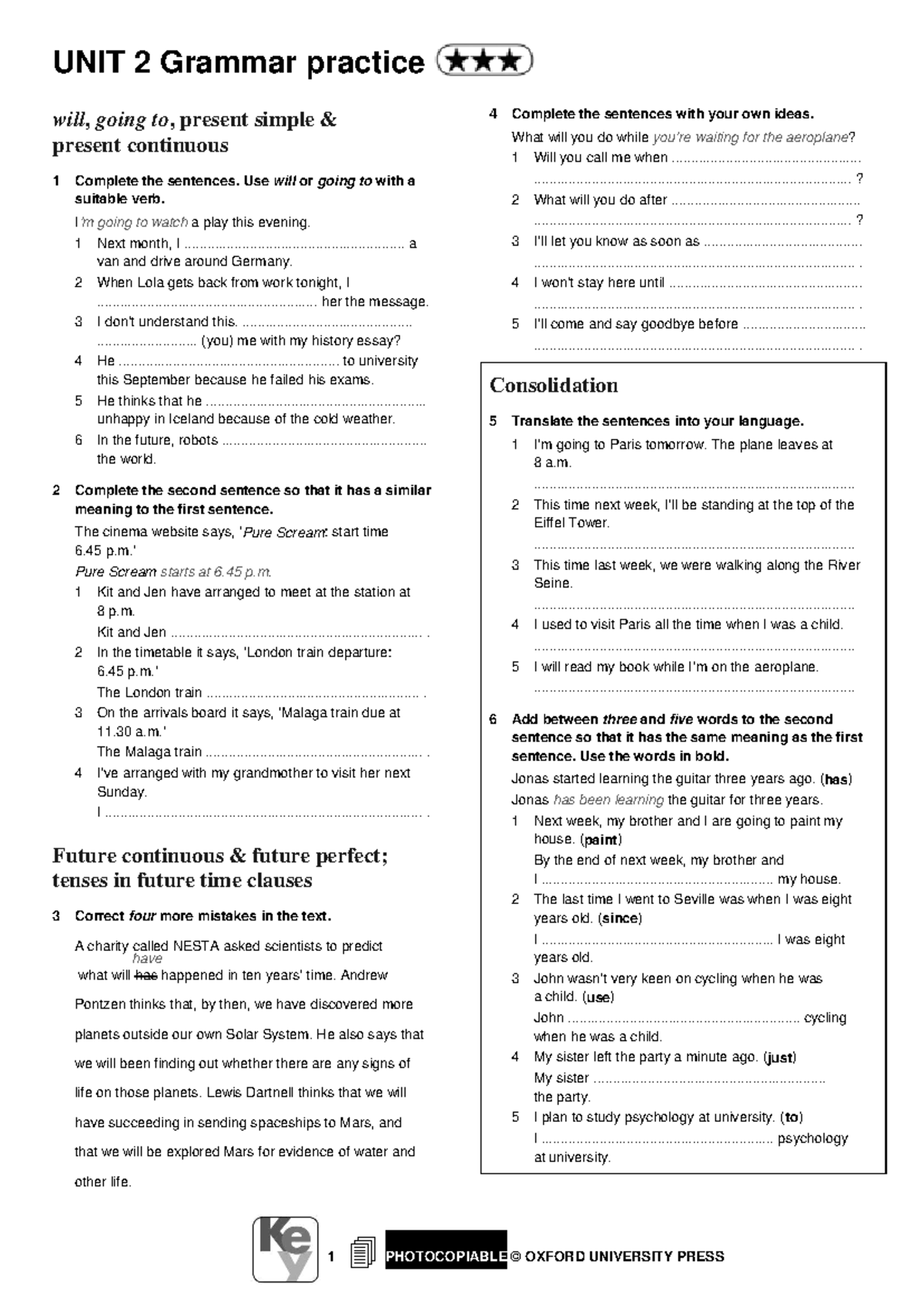 Grammar unit 2 3star - Ejercicios de inglés - UNIT 2 Grammar practice 1 ...