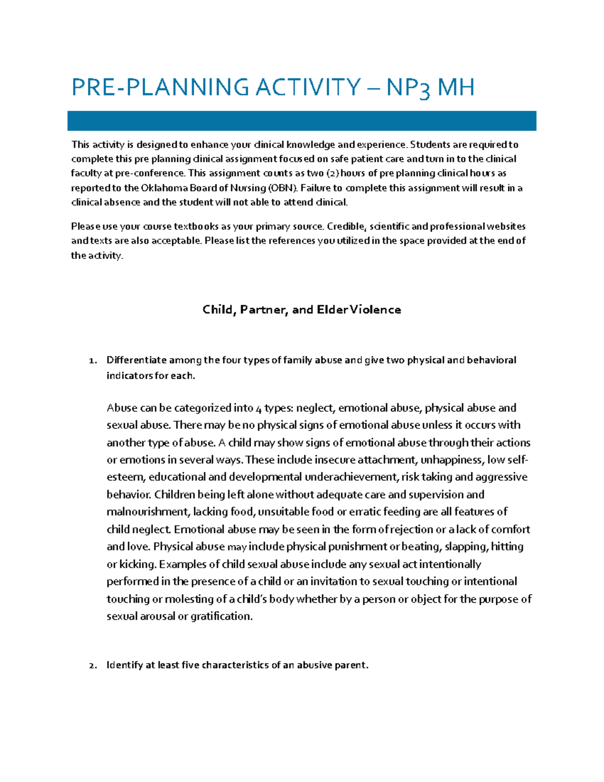 Pre Plan NP3 MH Child, Partner and Elder Violence - PRE-PLANNING ...