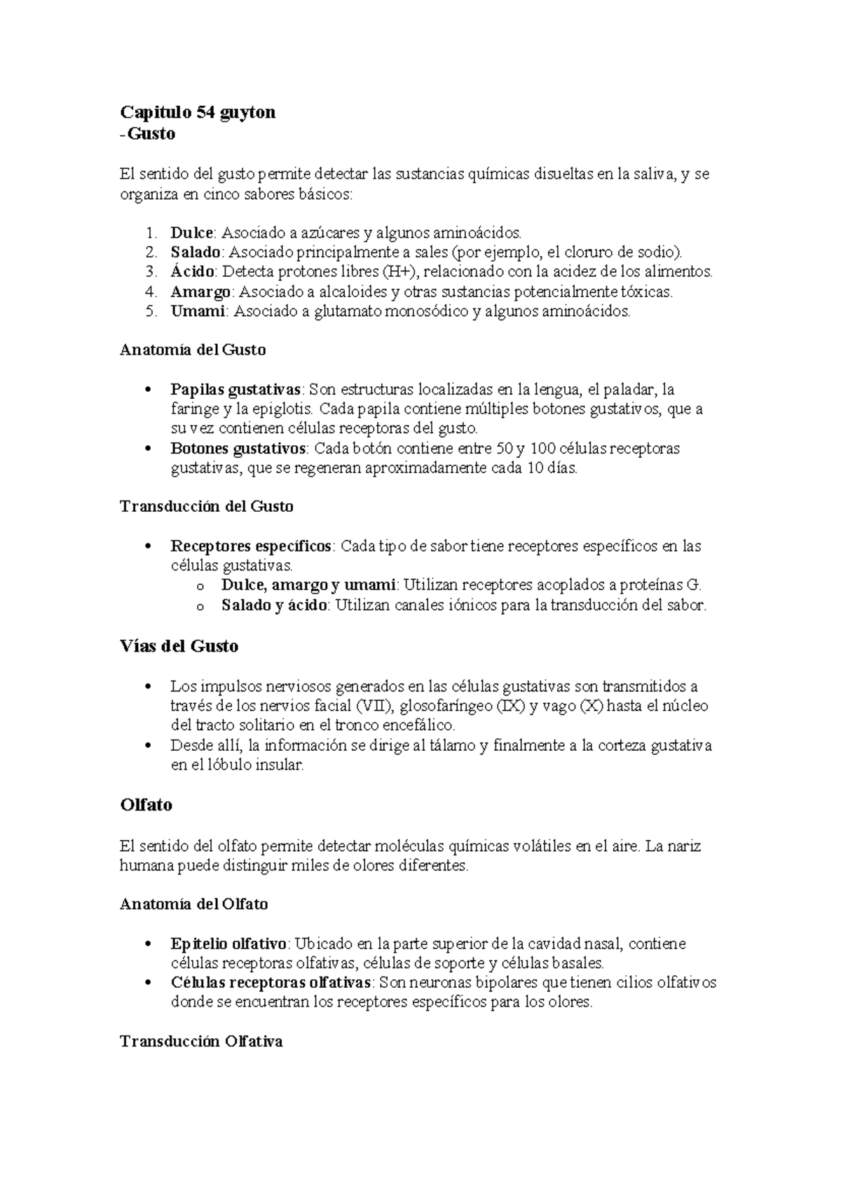 Capitulo 54 y 53 guyton resumen - Capitulo 54 guyton -Gusto El sentido del gusto permite ...