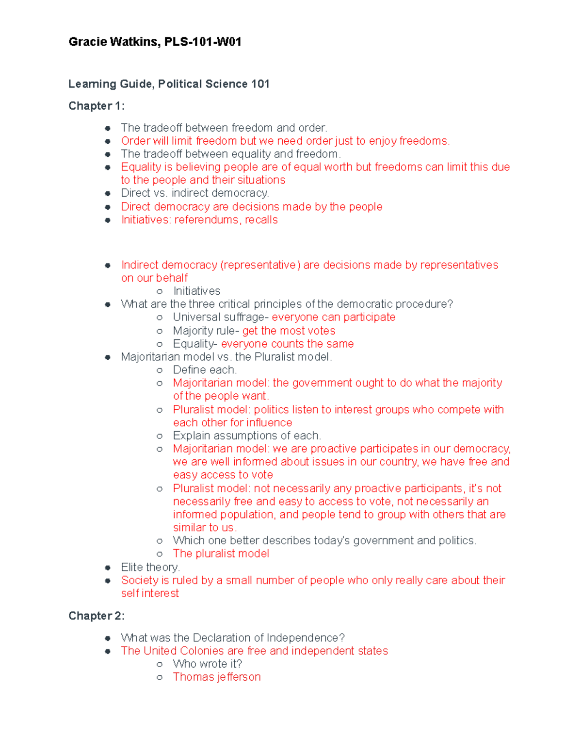 Learning Guide, Political Science 101 - Order will limit freedom but we ...