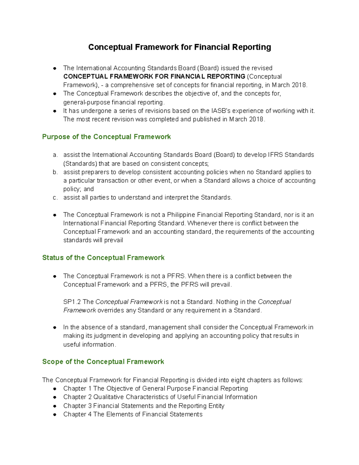 CFAS - Topic 2 - Conceptual Framework for Financial Reporting The International Accounting - Studocu