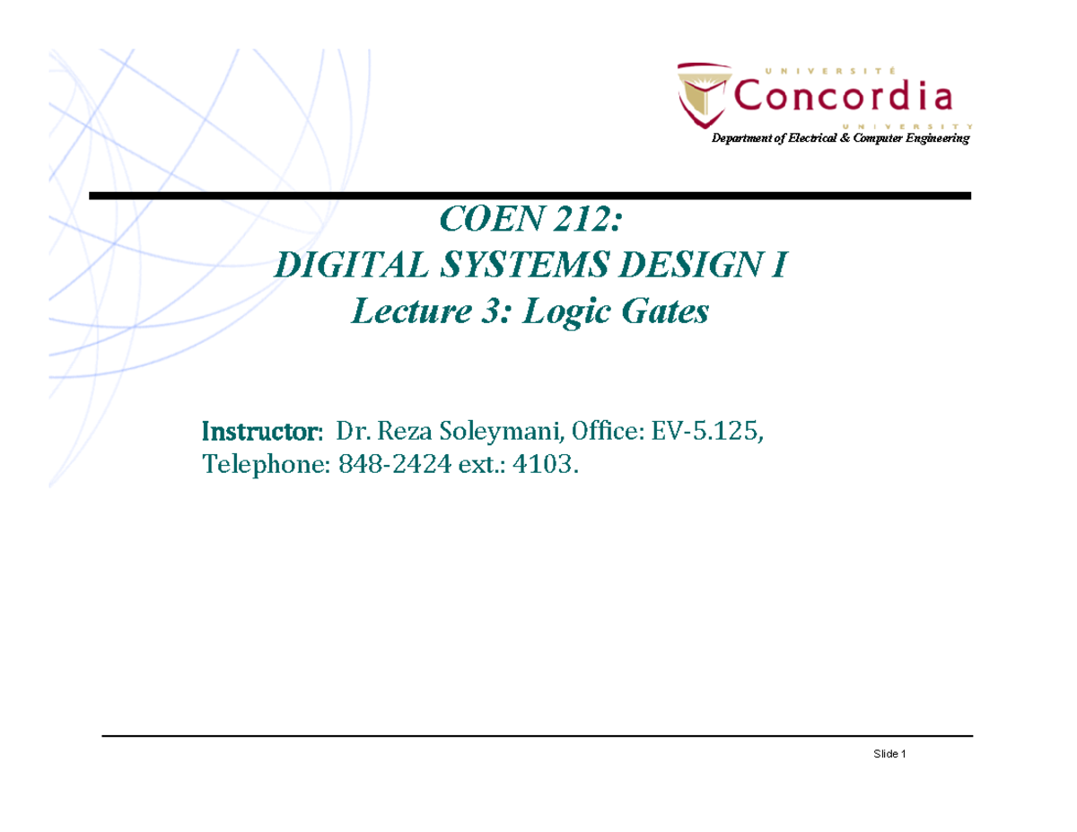 COEN 212-Lecture 3 - COEN 212-Lecture 3 - COEN 212: DIGITAL SYSTEMS ...