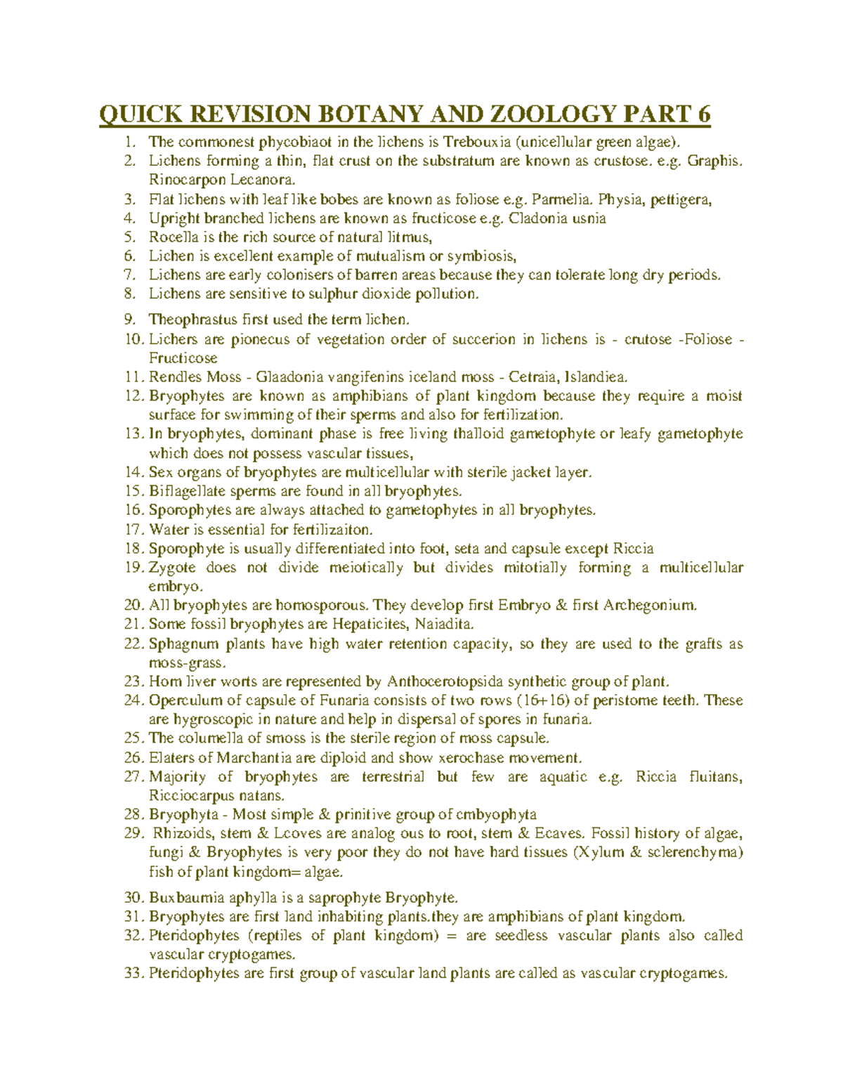 Quick Revision Botany AND Zoology PART 6 - QUICK REVISION BOTANY AND ...
