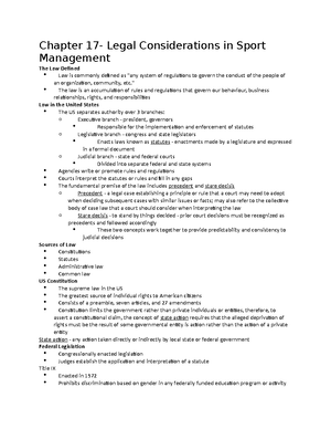 Chapter 20 Legal Considerations in Sport Management - Chapter 20: Legal ...