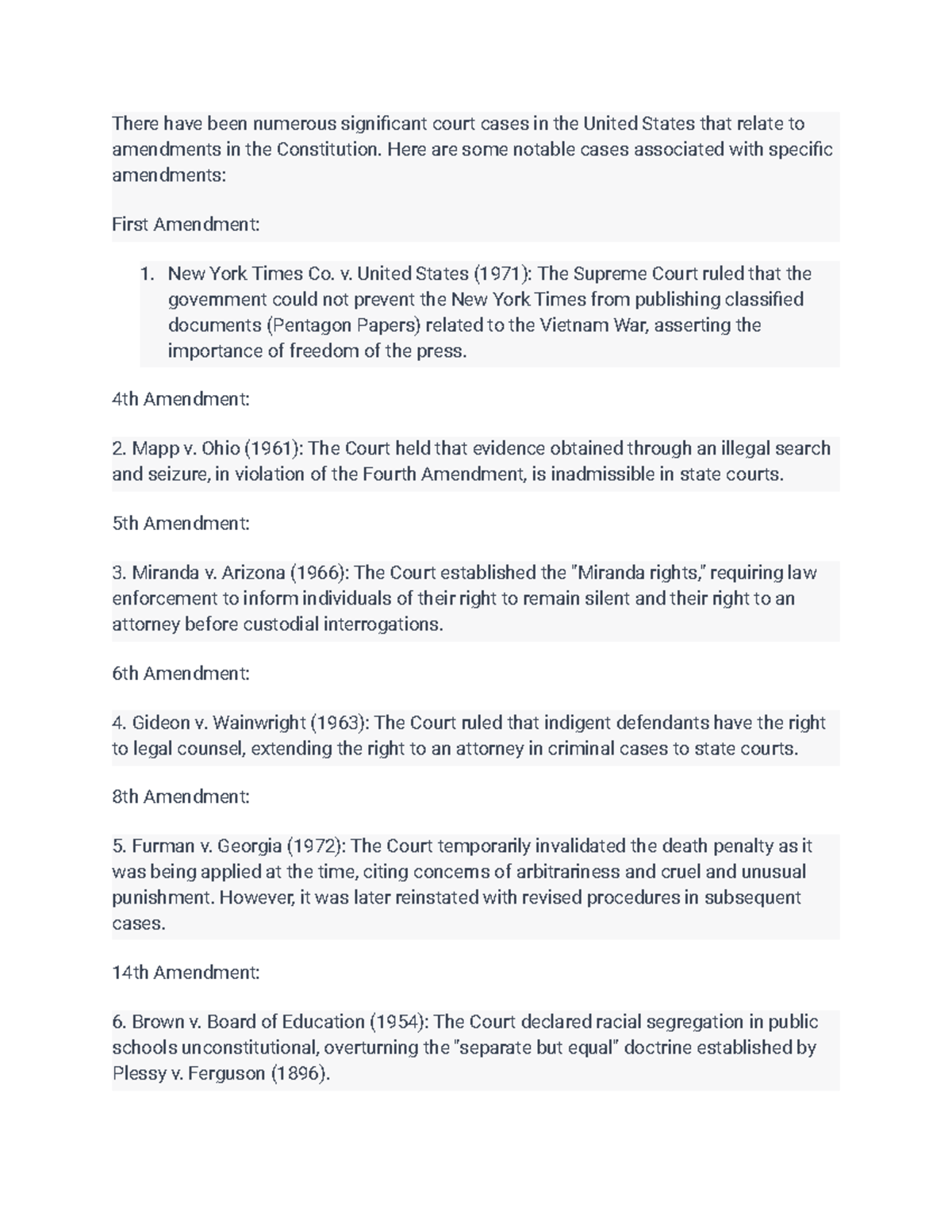 American gov assignment - There have been numerous significant court ...