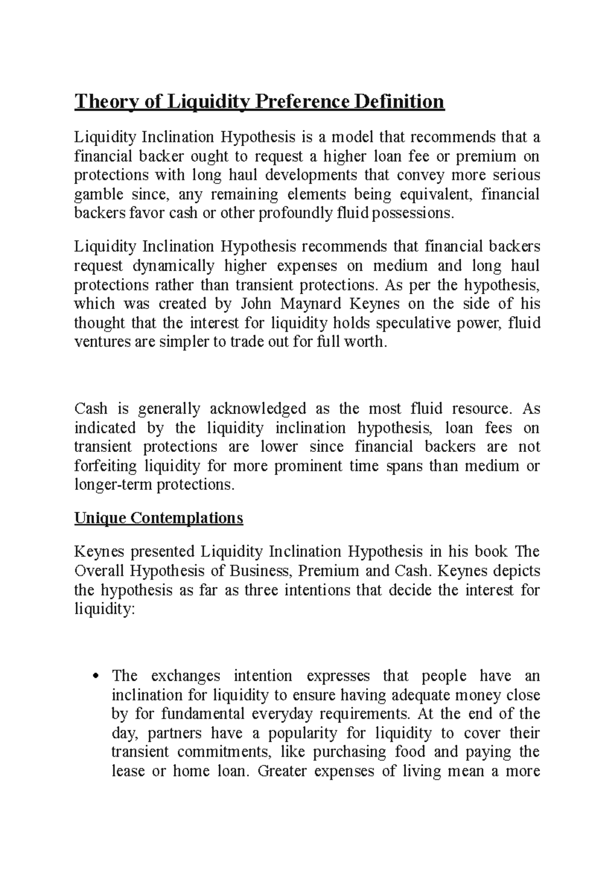 Theory of Liquidity Preference Definition - Theory of Liquidity ...