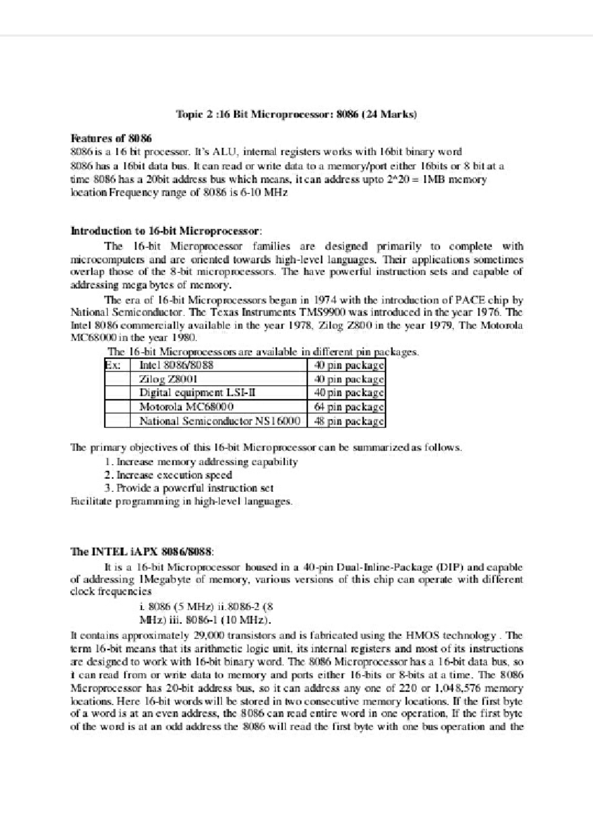 Mp1 - Features of 8086 microprocessor - computer application - Studocu