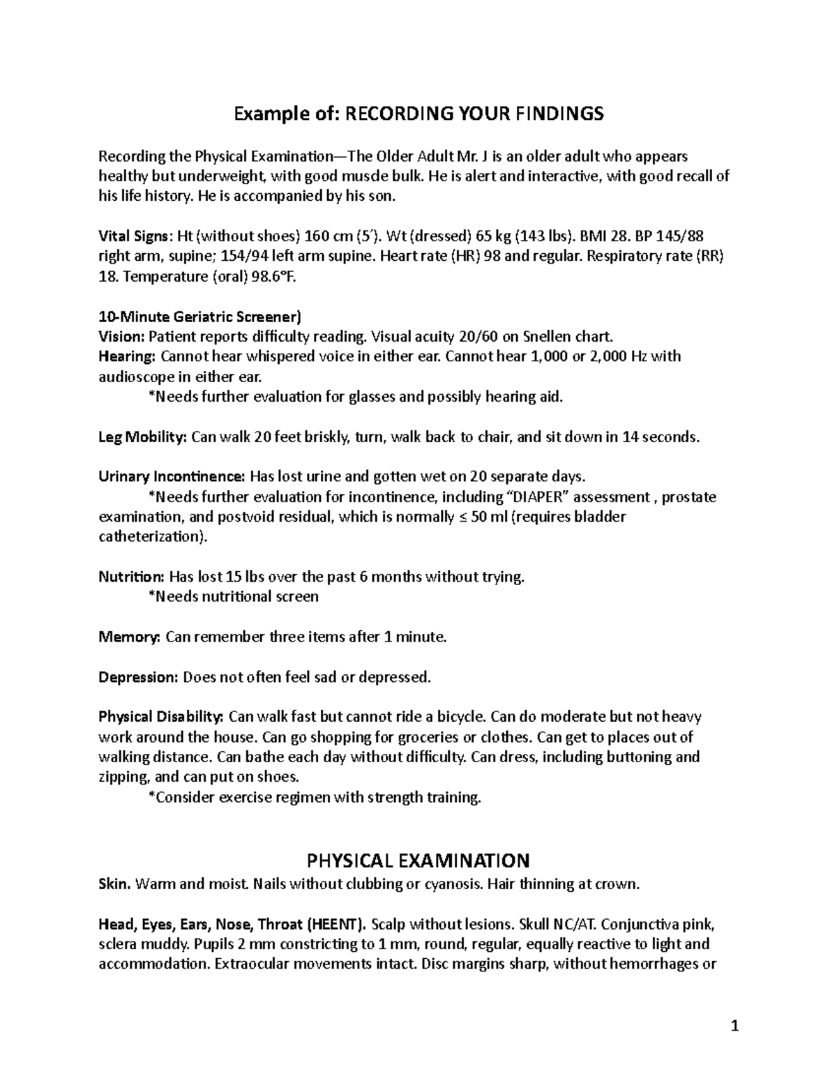 Gerontology (10TH Lecture) - Health Assessment(Recording your findings ...