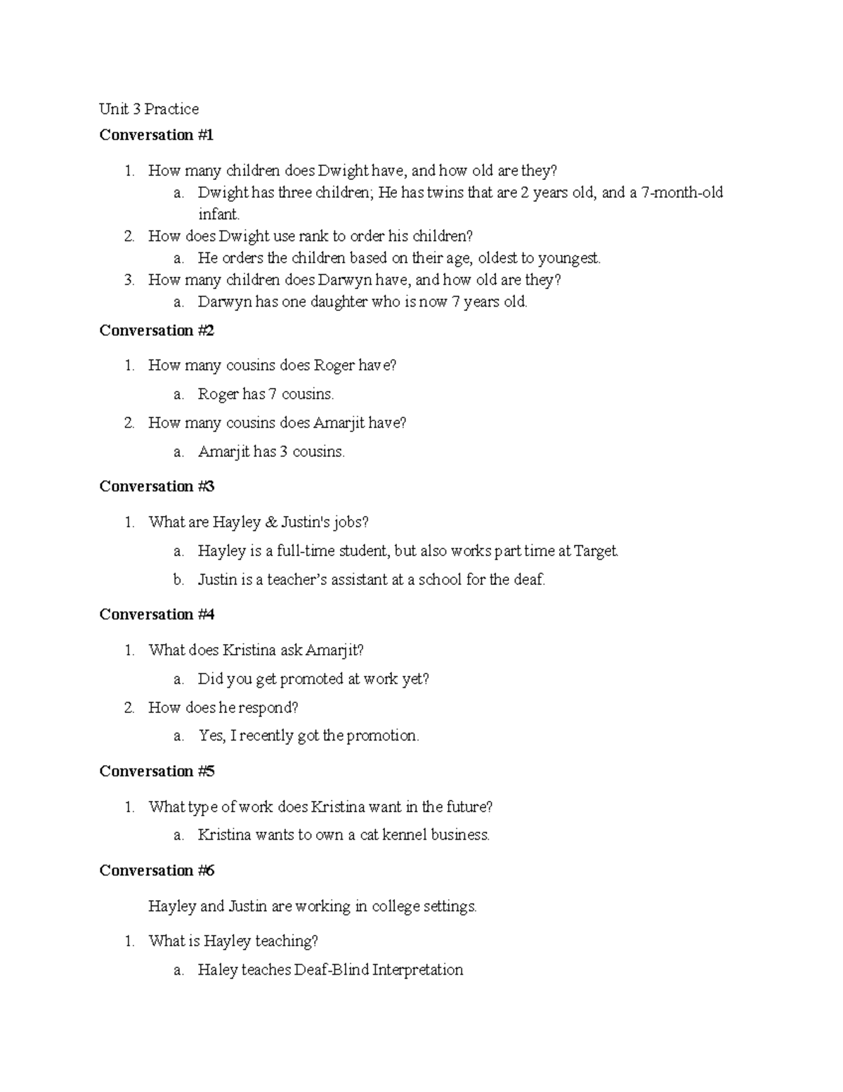 Unit 3 Practice - AMSL101 BEGINNING AMER SIGN LANGUAGE I Jennifer Stack ...