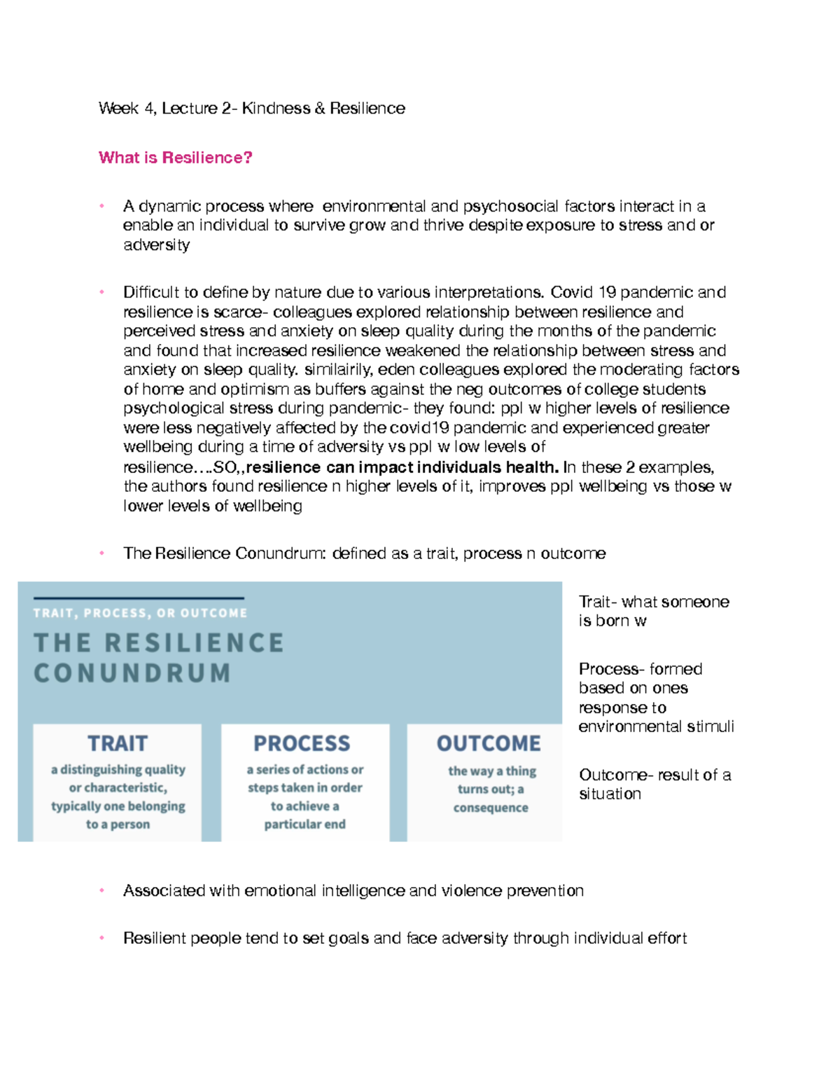 Health sci week 4 lecture 3 - Week 4, Lecture 2- Kindness & Resilience ...