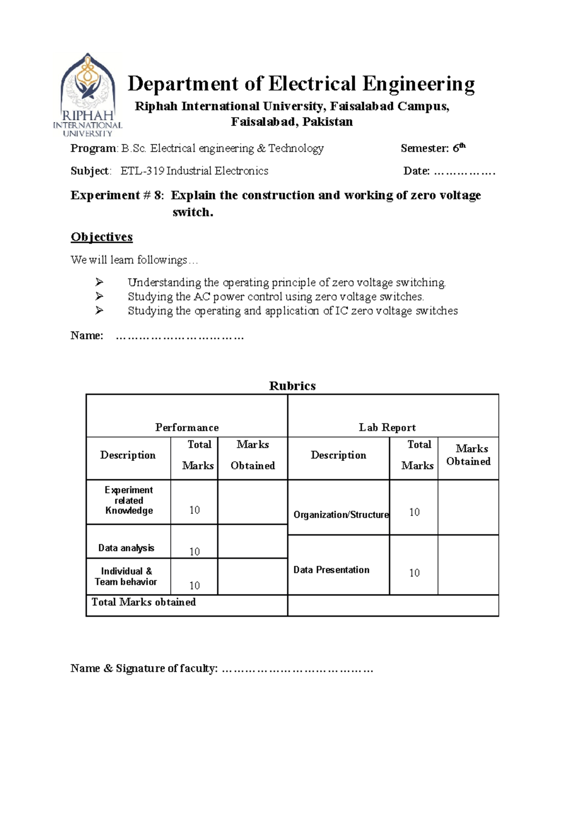 Exp no 8 - industrial electronic lab - Department of Electrical ...