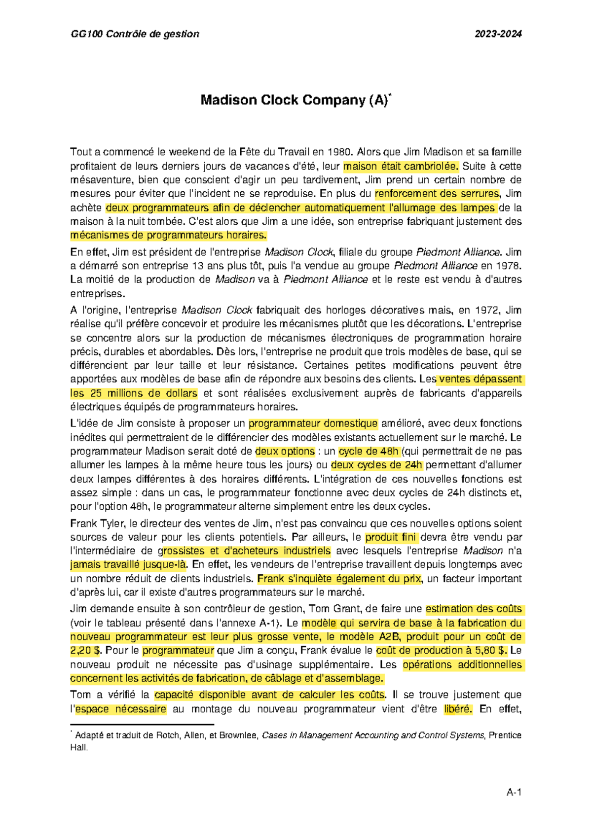 4-Madison A FR-GG100 - exercices - GG100 Contrôle de gestion 2023 -202 ...