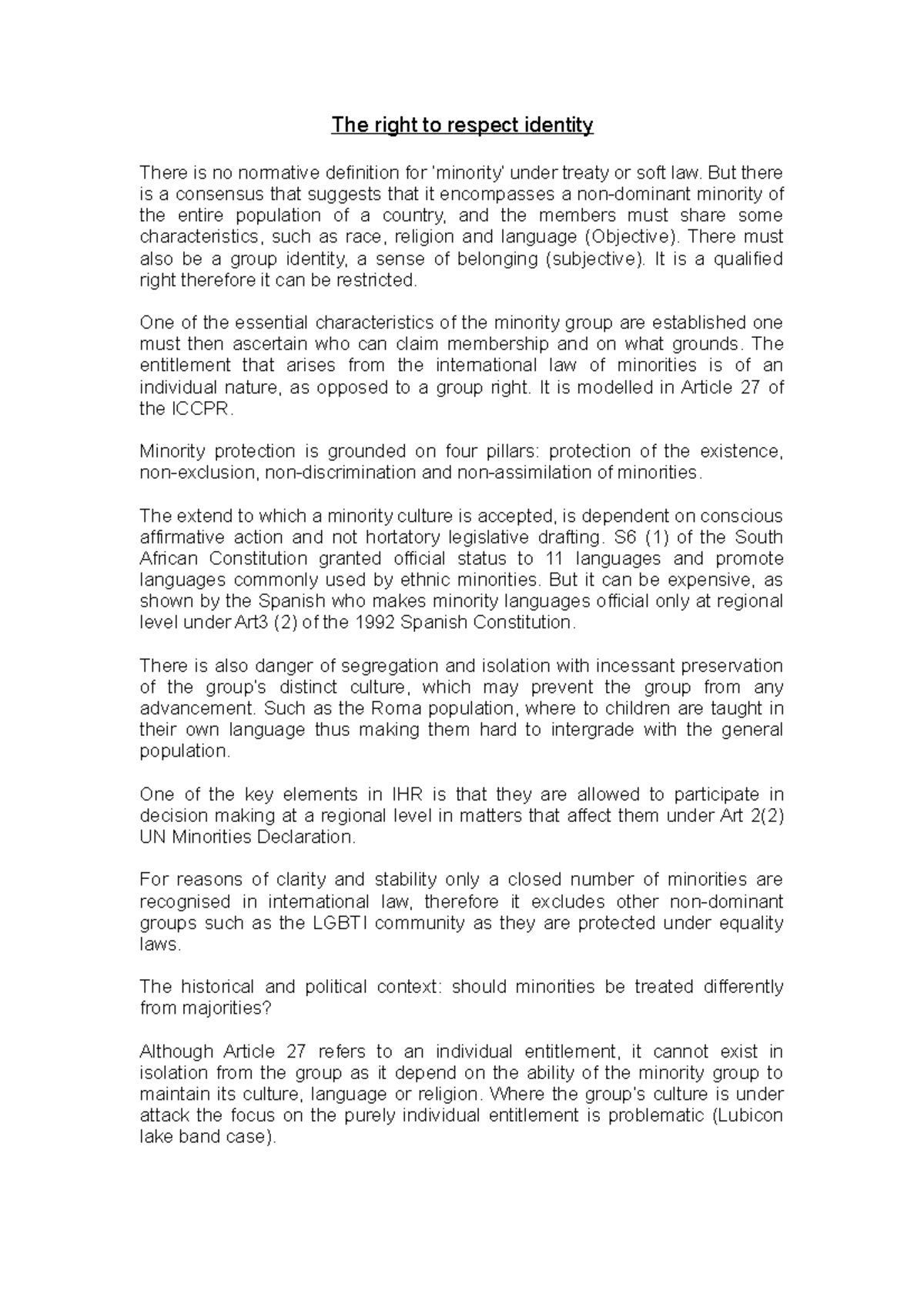 Topic 8 - The right to respect Identity - The right to respect identity ...