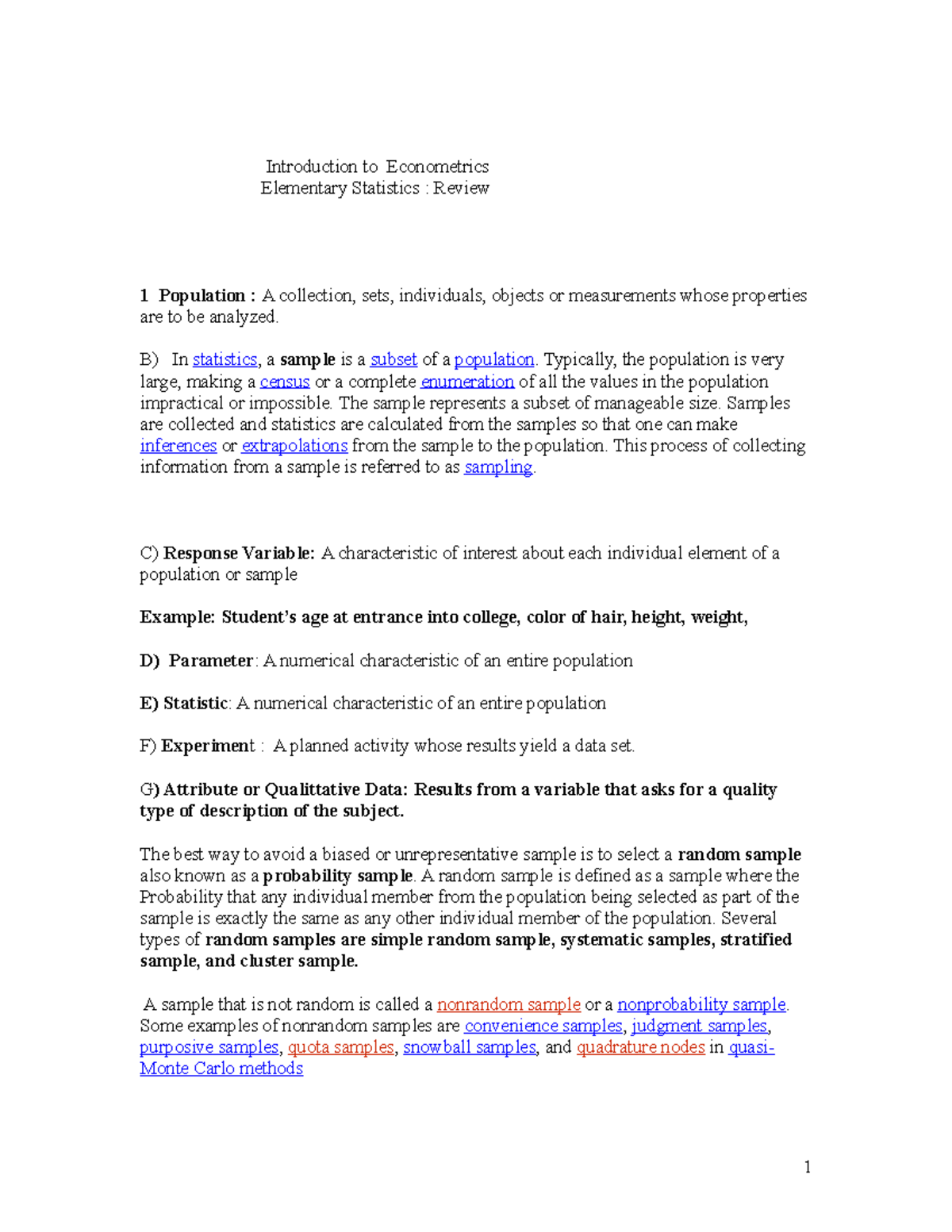 Review Statistics Introduction econometrics spring 2017 - Introduction ...