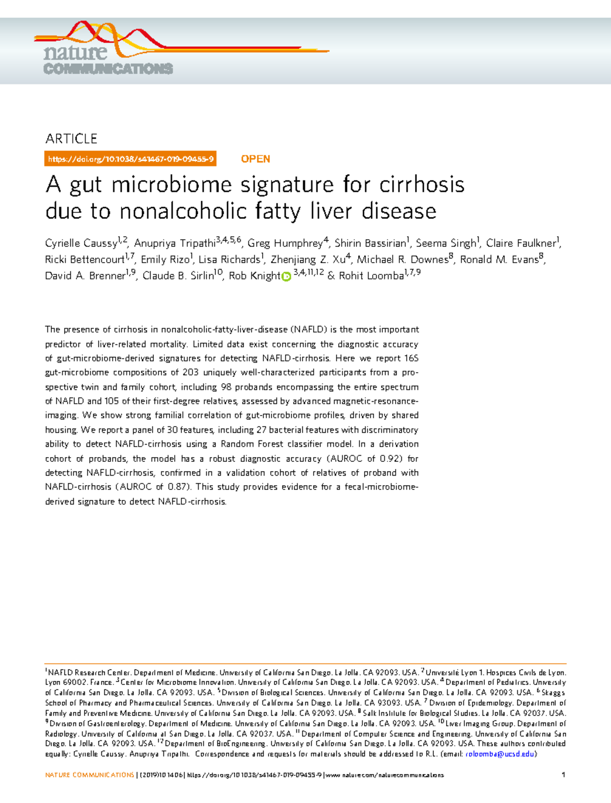 S41467 019 09455 9 - ARTICLE A gut microbiome signature for cirrhosis ...