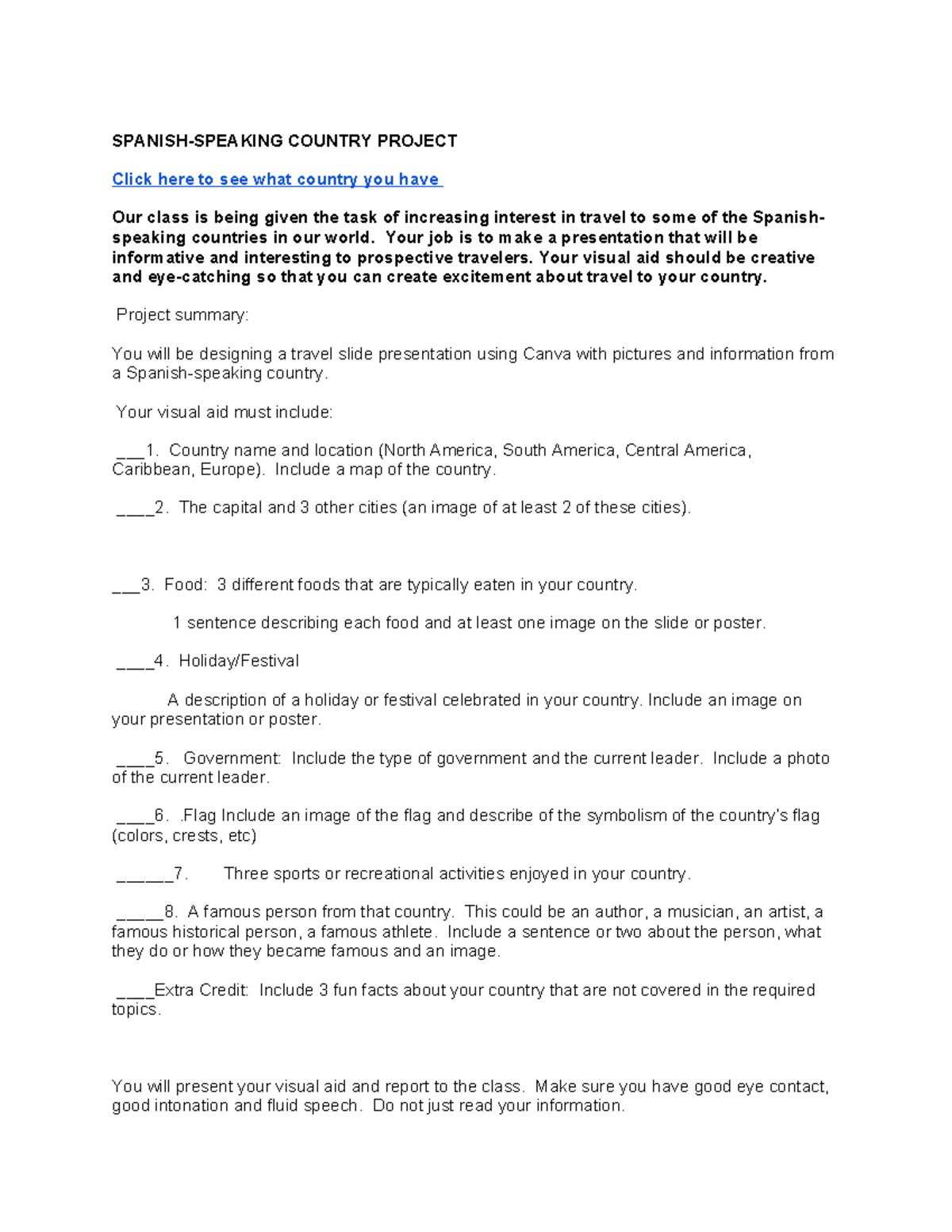 Copy of Spanish- Speaking Country Project - SPANISH-SPEAKING COUNTRY ...