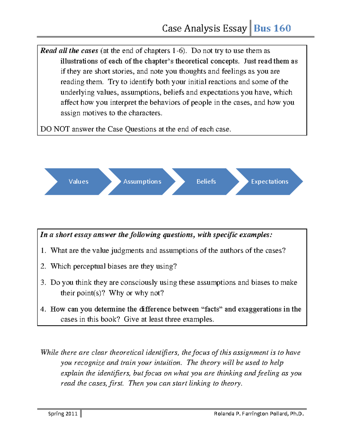 Bus 160 Case exercise-1 - Case Analysis Essay Bus 160 Spring 2011 ...