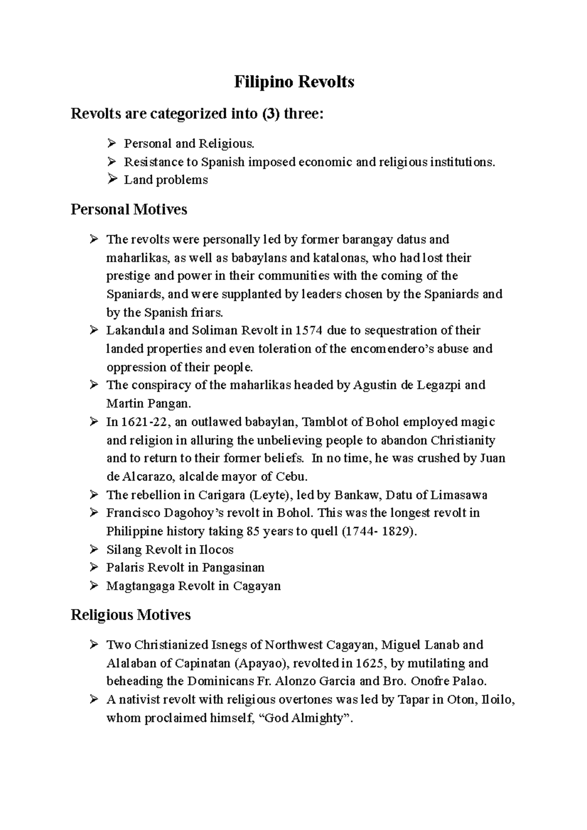 241296389-Filipino-Revolts - Filipino Revolts Revolts are categorized ...