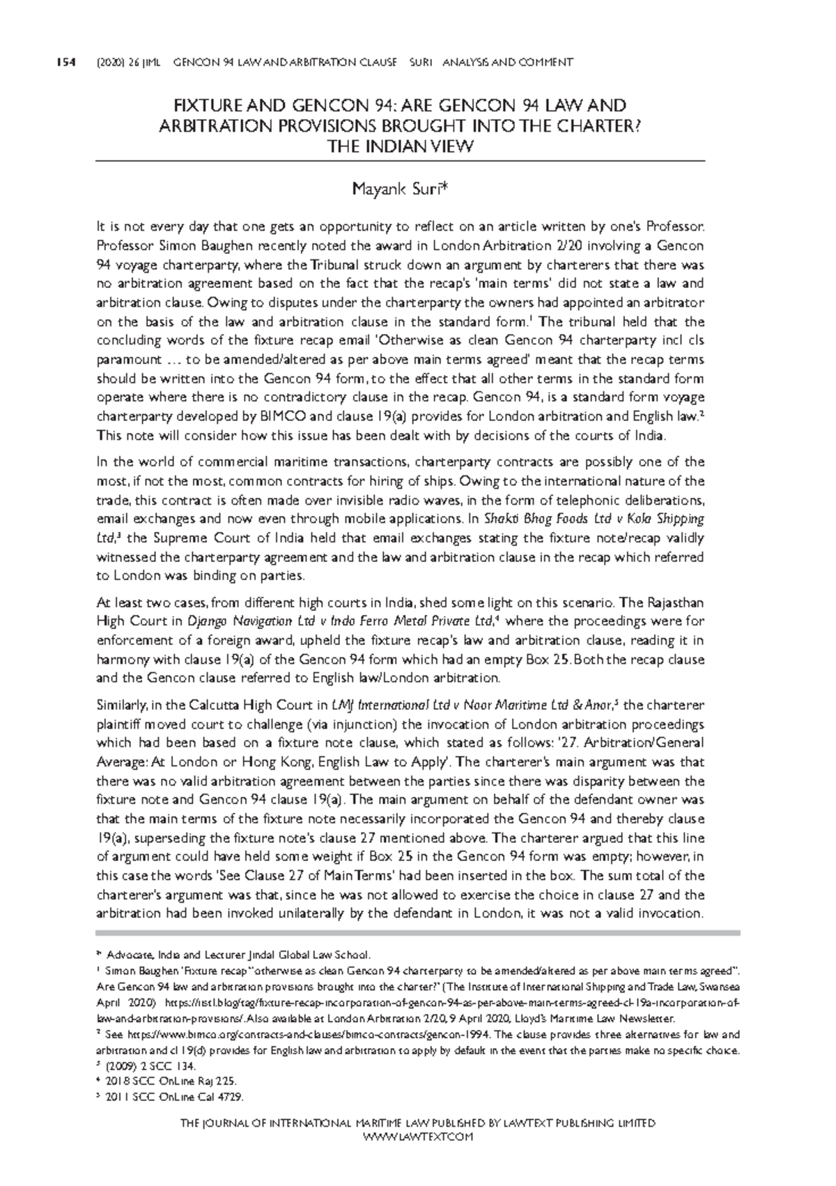 JIML - Suri - marine law - FIXTURE AND GENCON 94: ARE GENCON 94 LAW AND ...