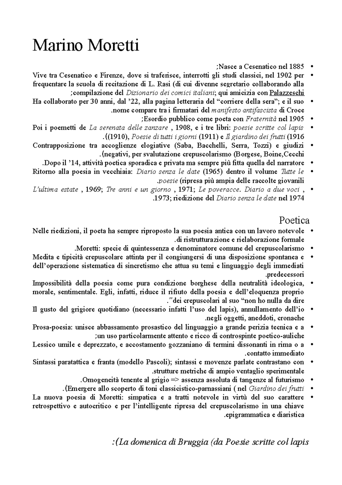 Marino moretti docx - Marino Moretti ;Nasce a Cesenatico nel 1885 ...