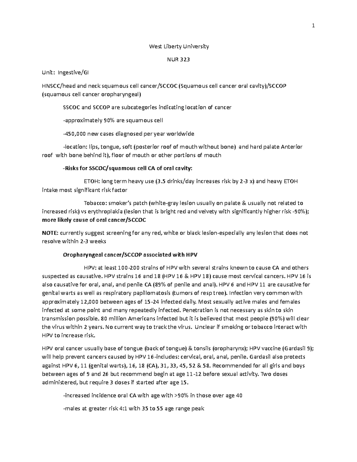 NUR 323 GI handout ingestive - West Liberty University NUR 323 Unit ...