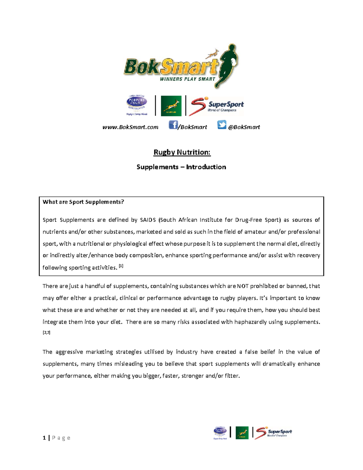 Introduction-to-supplements - BokSmart /BokSmart @BokSmart Rugby ...
