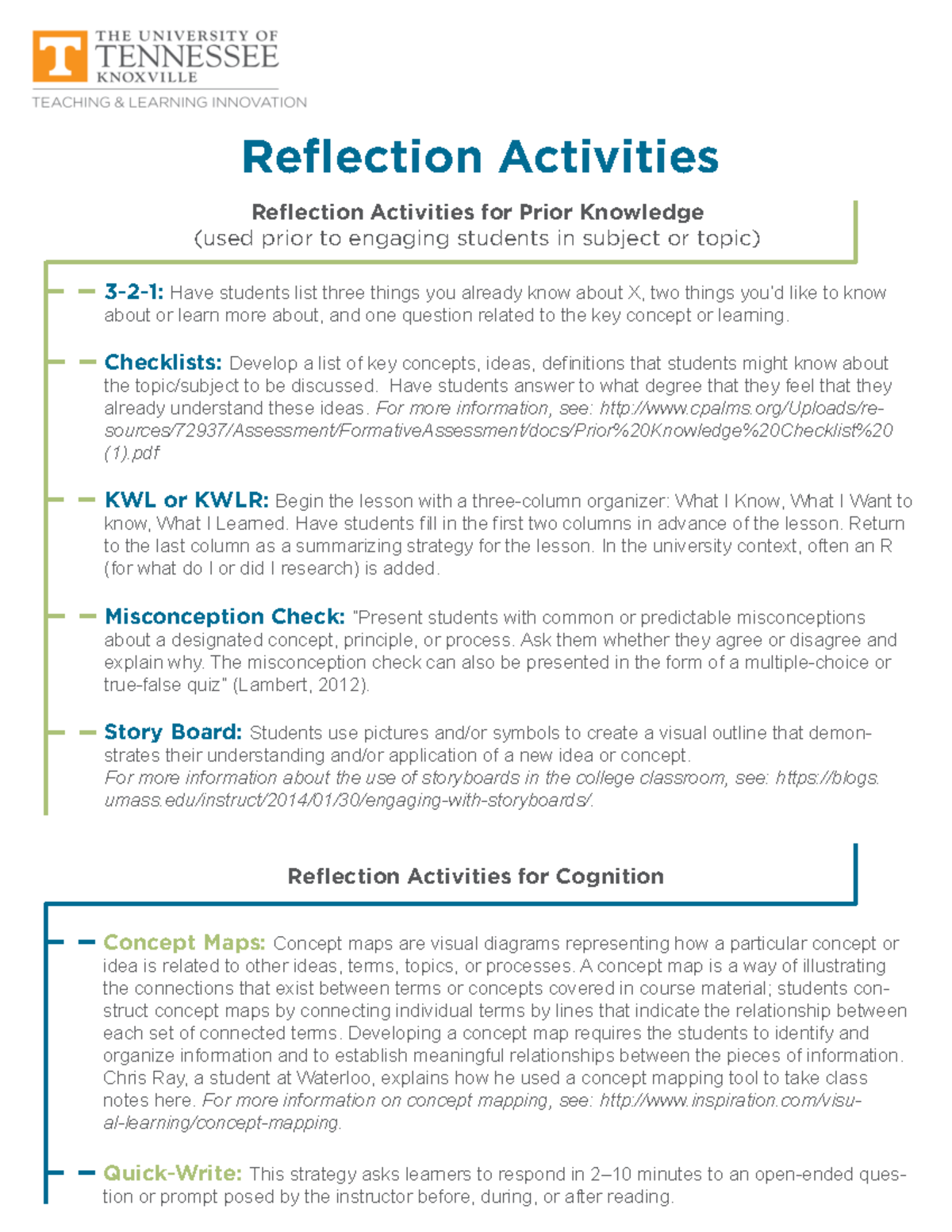 Reflection Activities - Reflection Activities Reflection Activities for ...