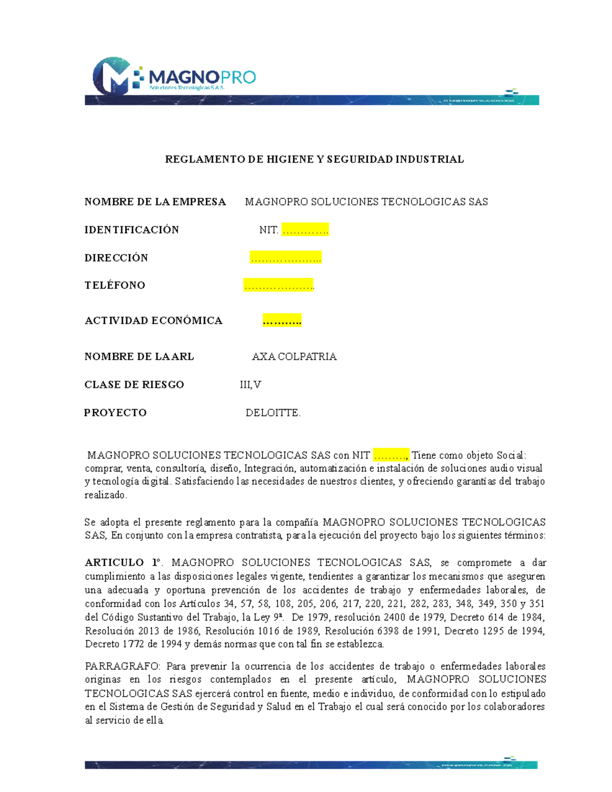 Reglamento higiene MGST - REGLAMENTO DE HIGIENE Y SEGURIDAD INDUSTRIAL ...