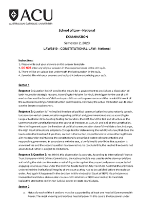 Constitutional LAW UNIT Outline 2023 - FACULTY OF LAW AND BUSINESS ...