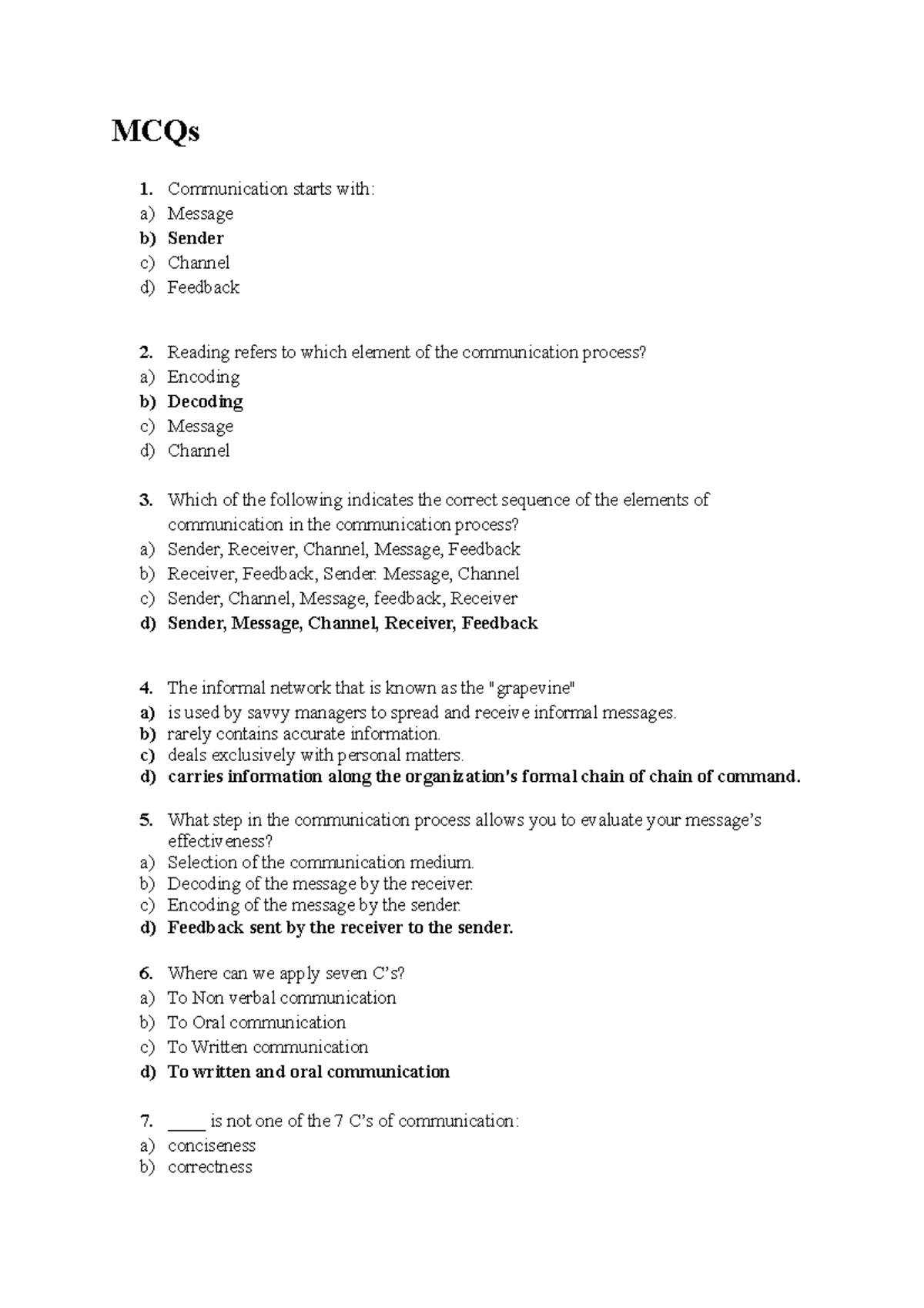 Business Communication Question Bank - MCQs Communication starts with ...