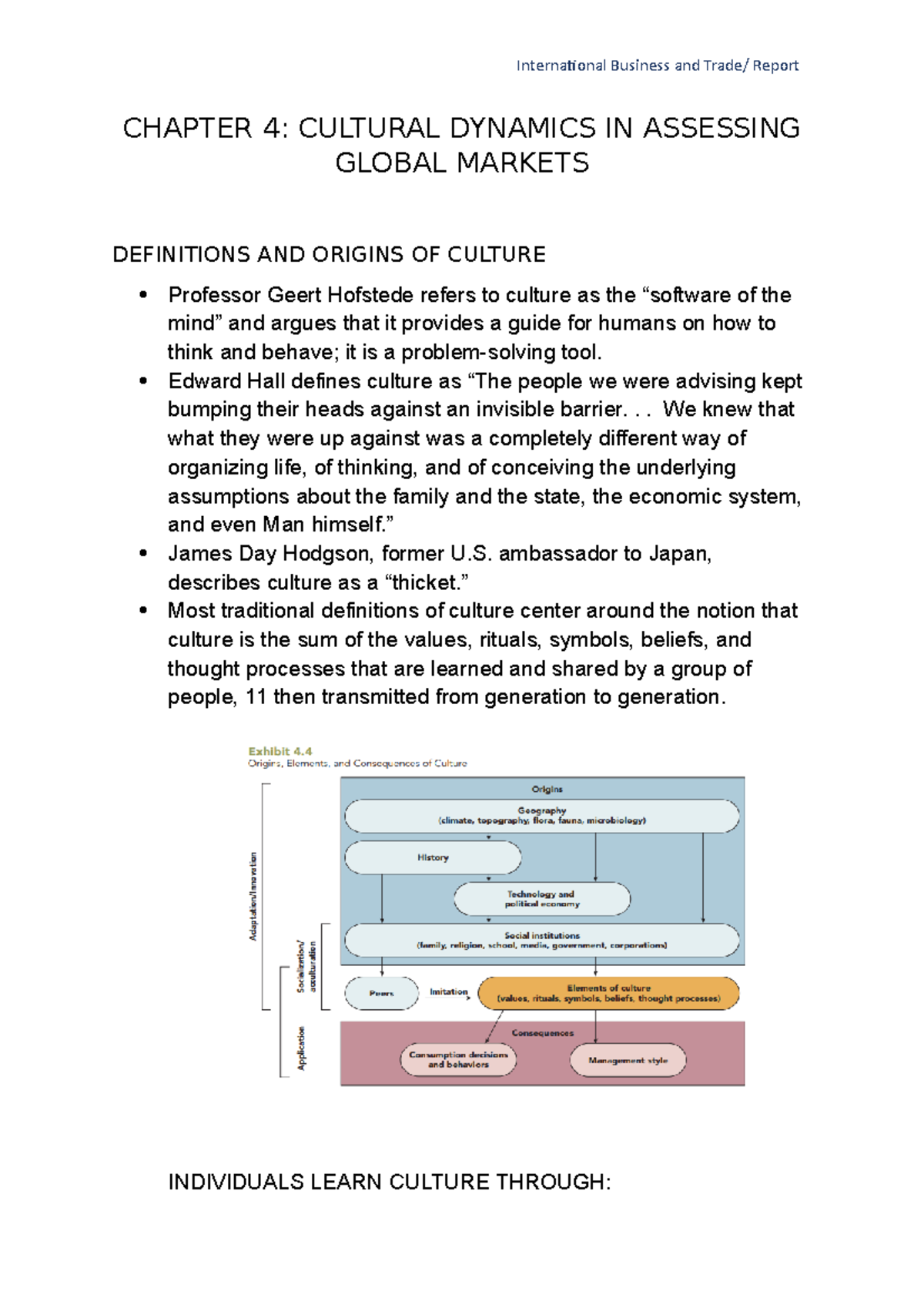 Handouts for international business and trade - CHAPTER 4: CULTURAL ...