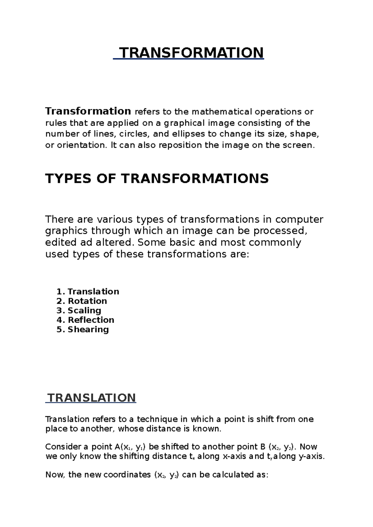 Transformation - computer graphic - TRANSFORMATION Transformation ...
